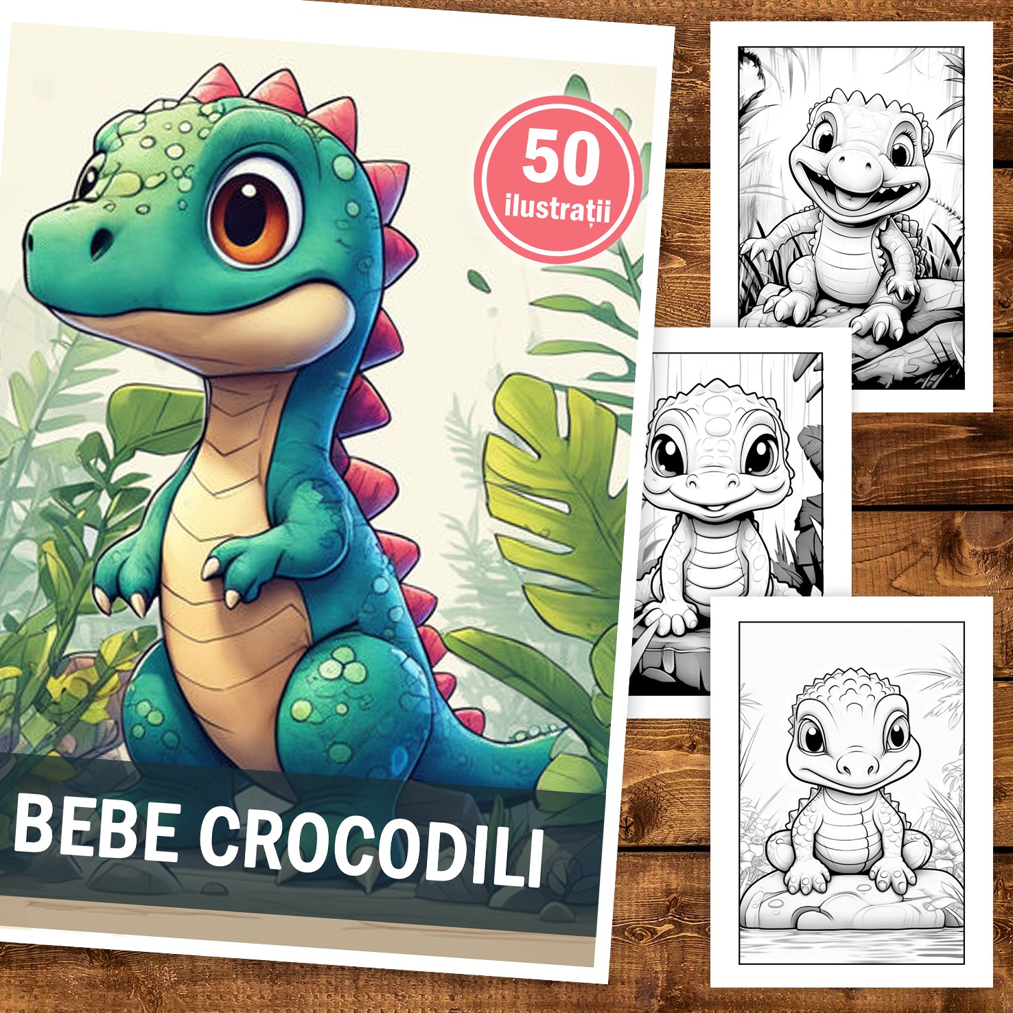 Carte de colorat, 50 de ilustratii, Bebe Crocodili, 106 pagini - eMAG.ro