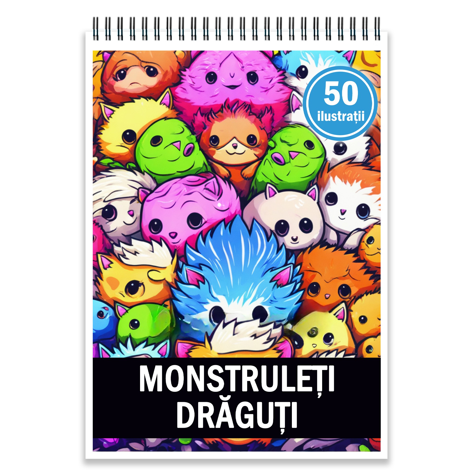 Carte de colorat, 50 de ilustratii, Monstruleti draguti, 106 pagini ...