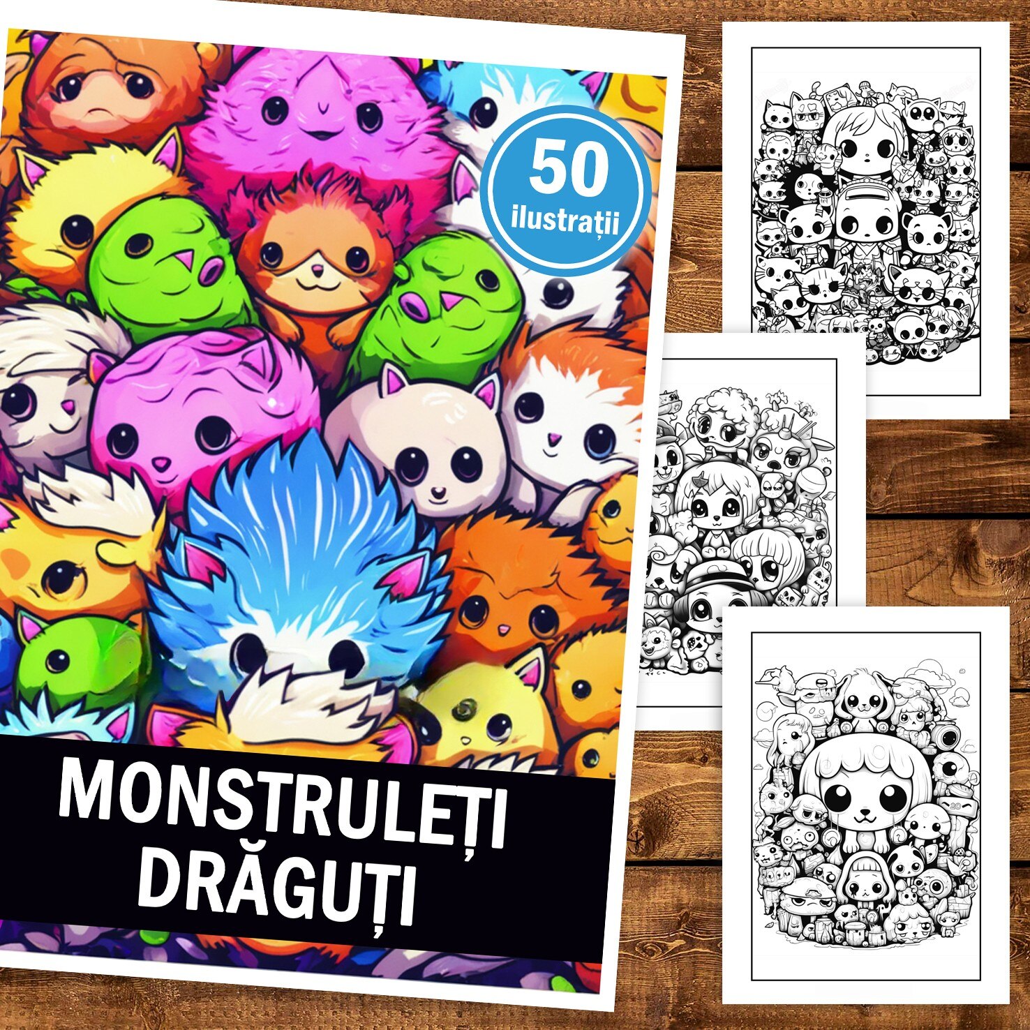 Carte de colorat, 50 de ilustratii, Monstruleti draguti, 106 pagini ...