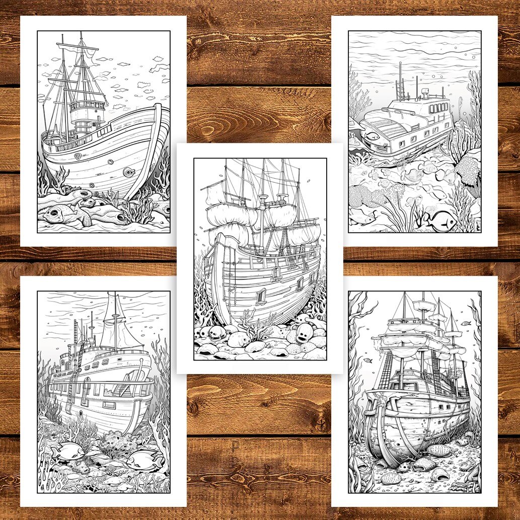 Carte de colorat, 50 de ilustratii, Corabii sub apa, 106 pagini - eMAG.ro