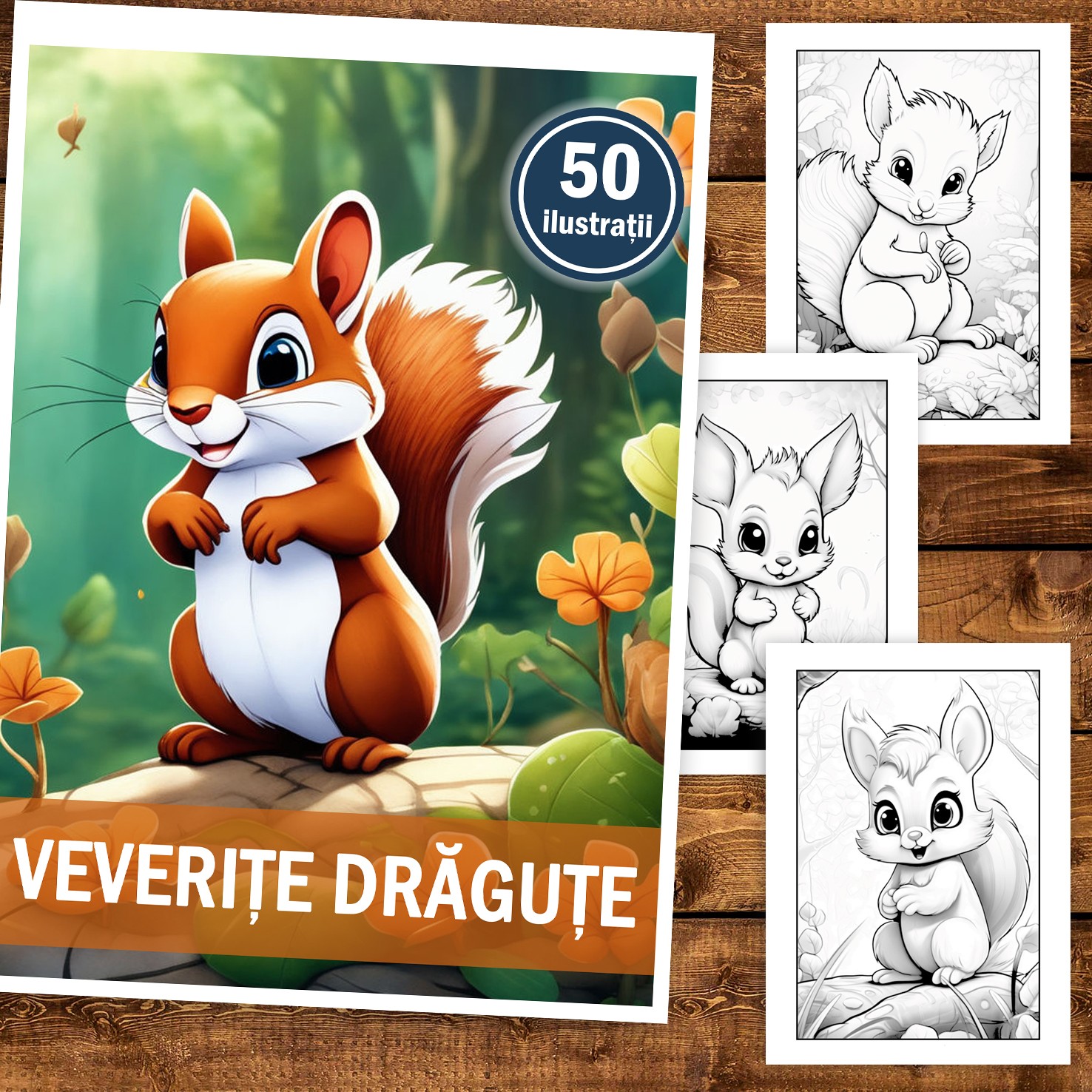 Carte de colorat, 50 de ilustratii, Veverite dragute, 106 pagini - eMAG.ro
