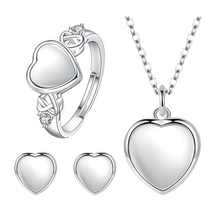 Дамски комплект бижута с форма на сърце с циркон, колие с висулка, обеци, сребро S925, цвят ...