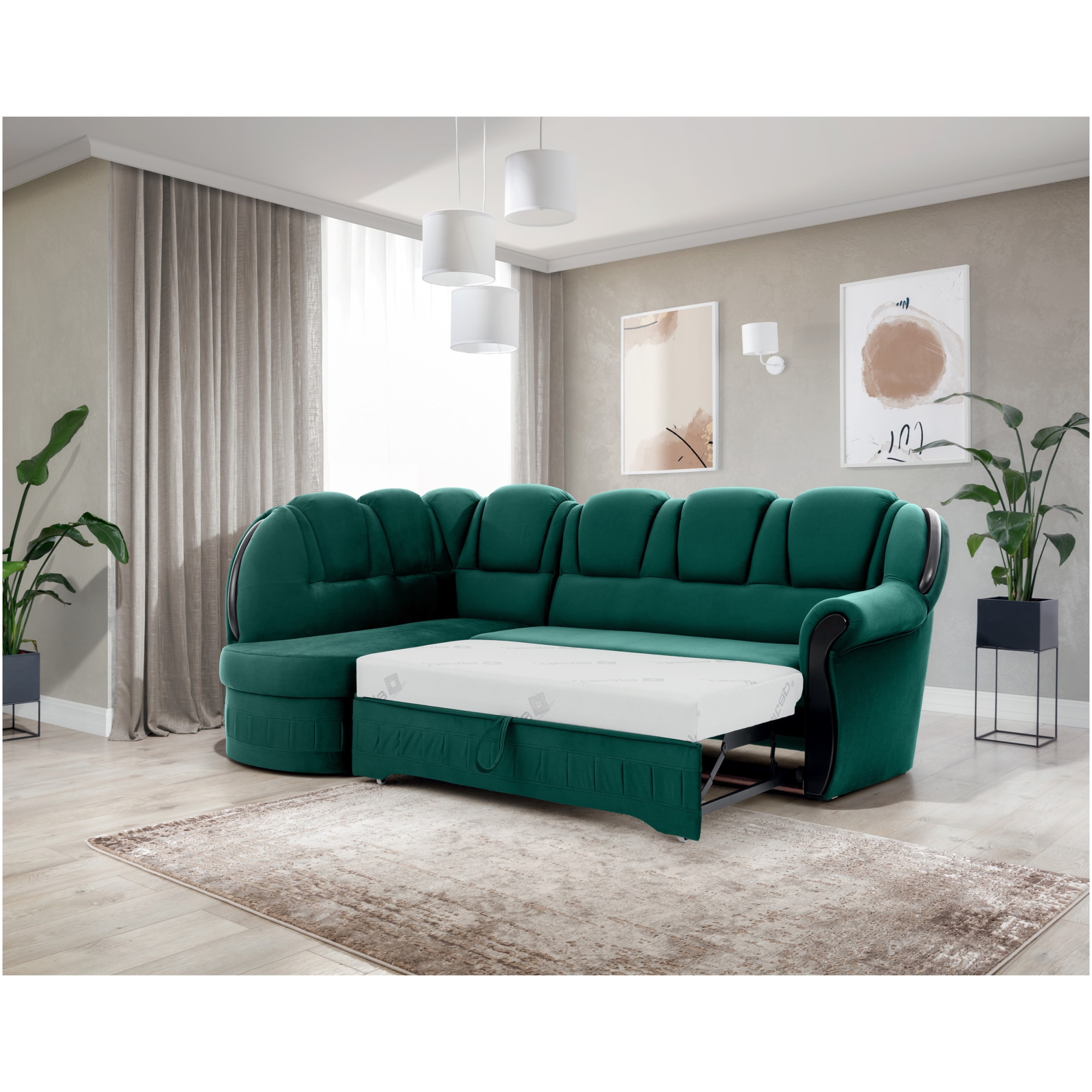 Canapea/Coltar extensibila ELTAP Lord 3 locuri, stanga, verde inchis ...