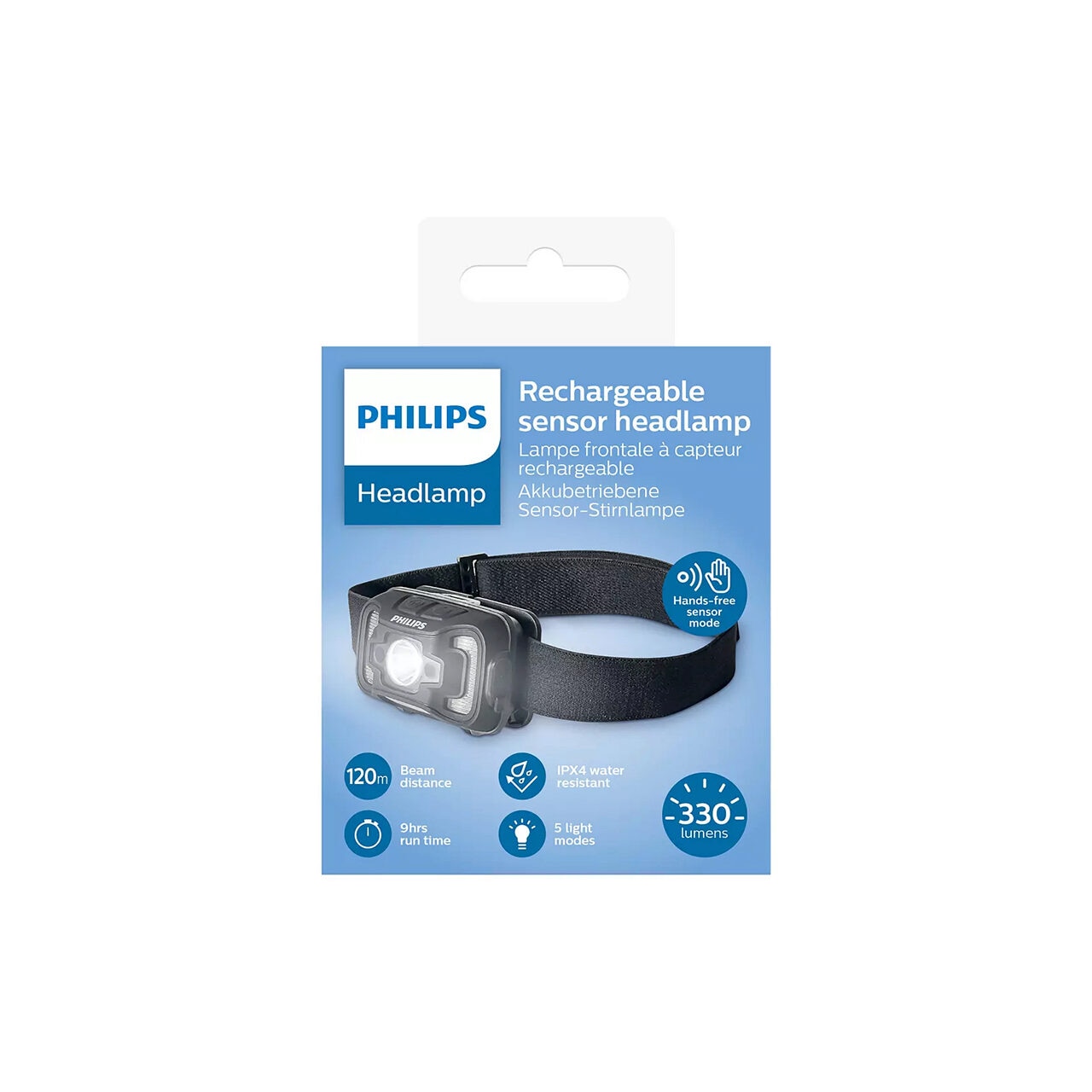 Lanterna frontala Philips IPX4, 330 lm, senzor - eMAG.ro