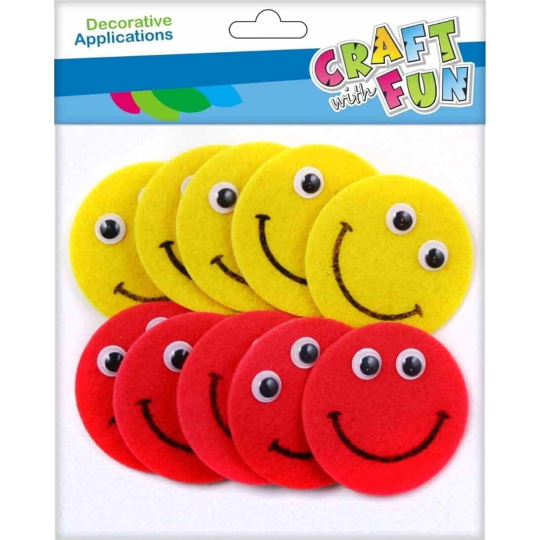 Set 12 emoticoane autocolante, Craft with Fun, Pasla, 3+, Rosu/Galben ...