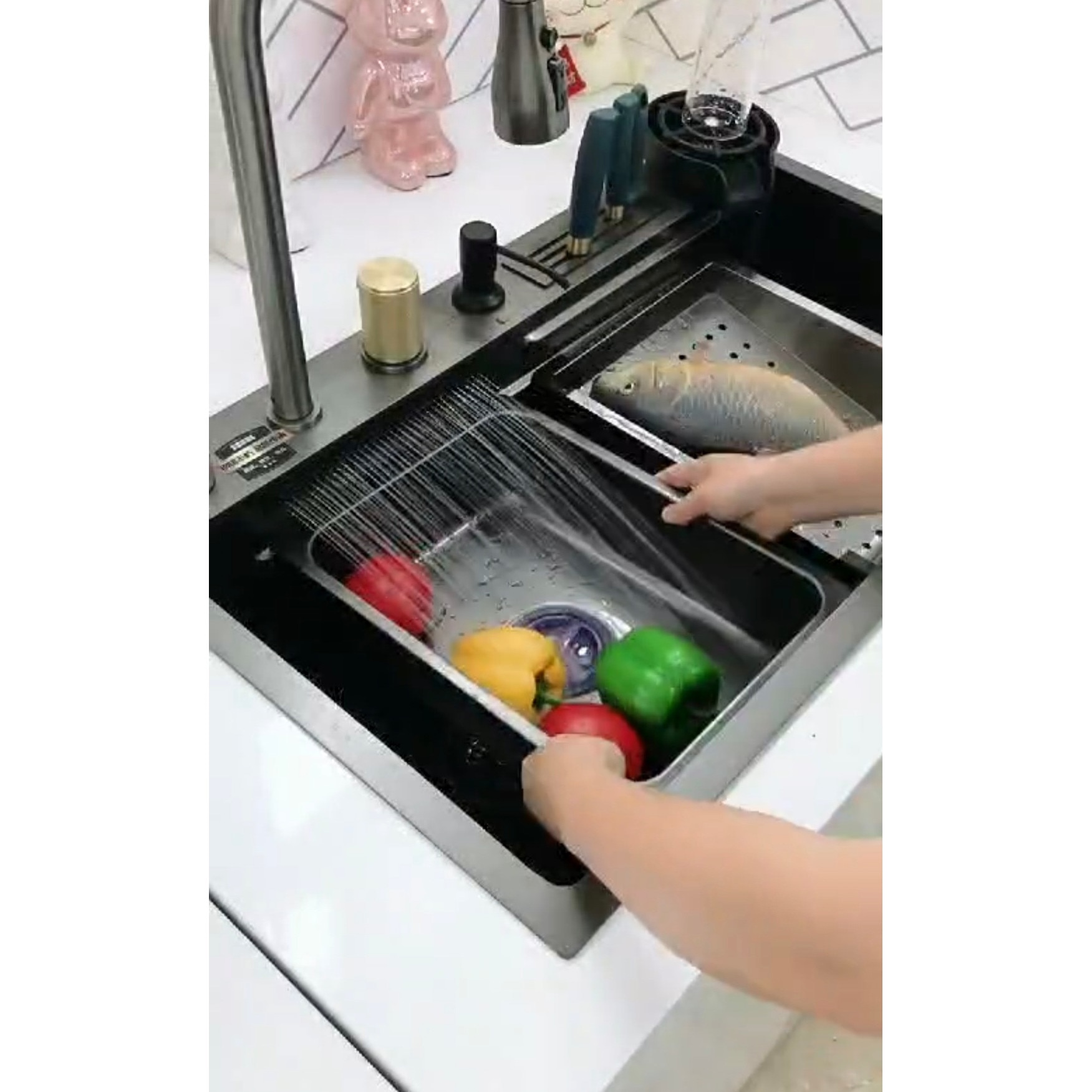 Chiuveta multifunctionala pentru bucatarie, 750 mm, Gri antracit ...