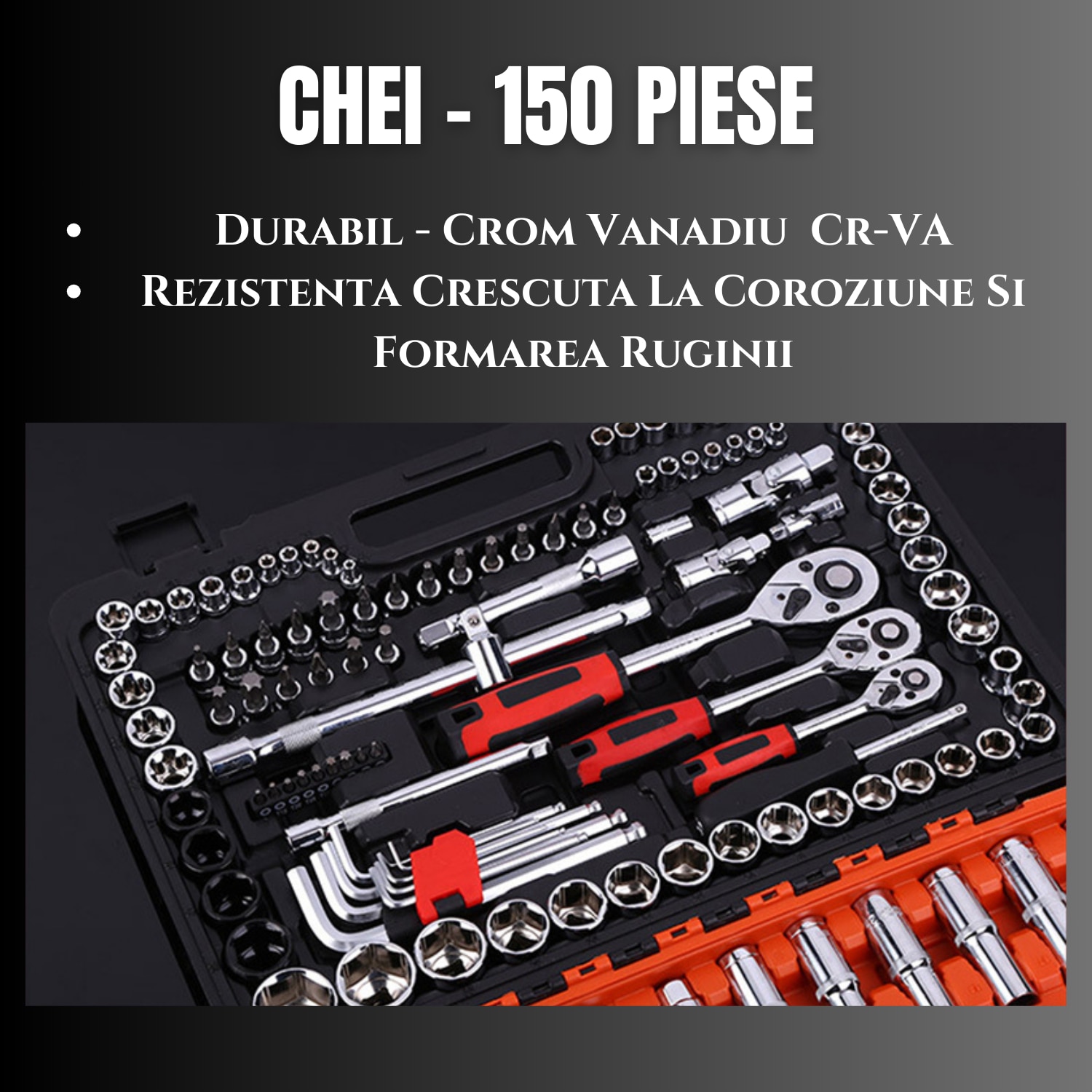 Trusa Profesionala, Set 150 Piese, Tubulare, Imbus, Chei fixe, Chei cu ...
