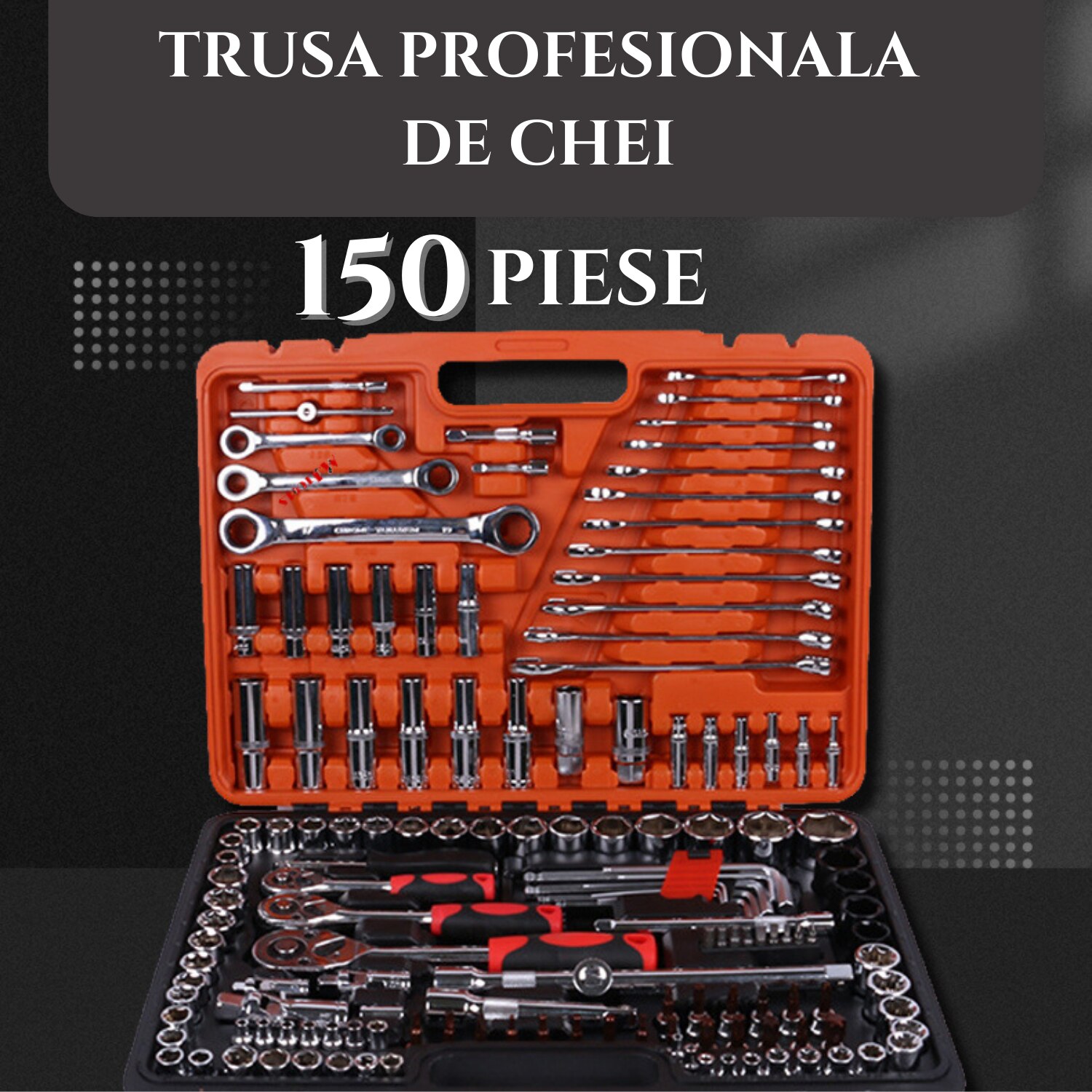 Trusa Profesionala, Set 150 Piese, Tubulare, Imbus, Chei fixe, Chei cu ...