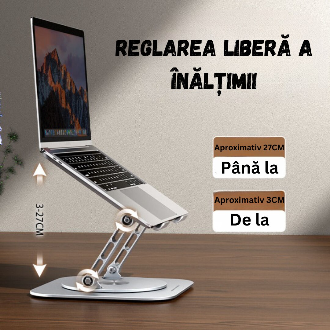 Suport pentru laptop, Reglabil, Rotire 360, Pliabil, Ergonomic, Aliaj ...