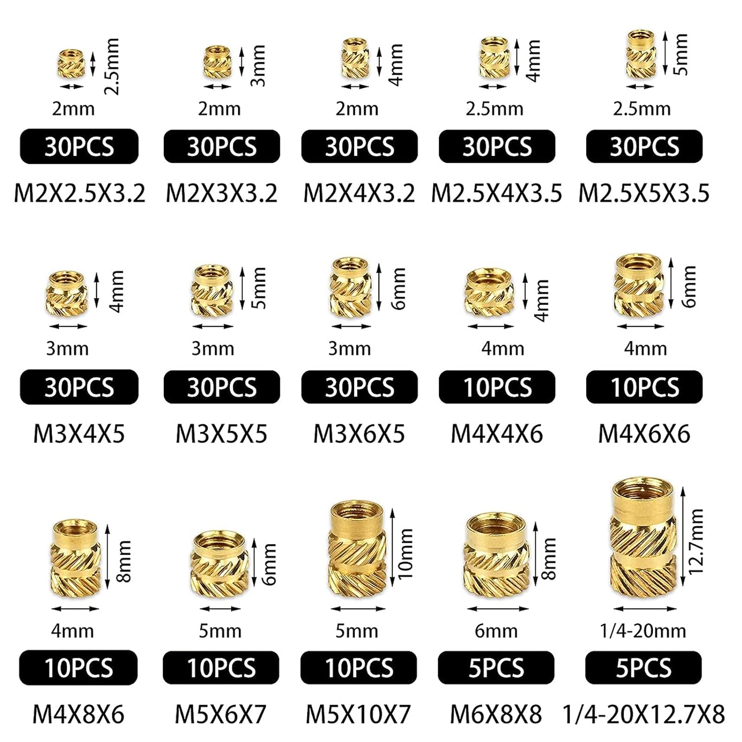 Set 300 insertii filetate, Jormftte, M2/M2.5/M3/M4/M5/M6, Alama, Auriu ...