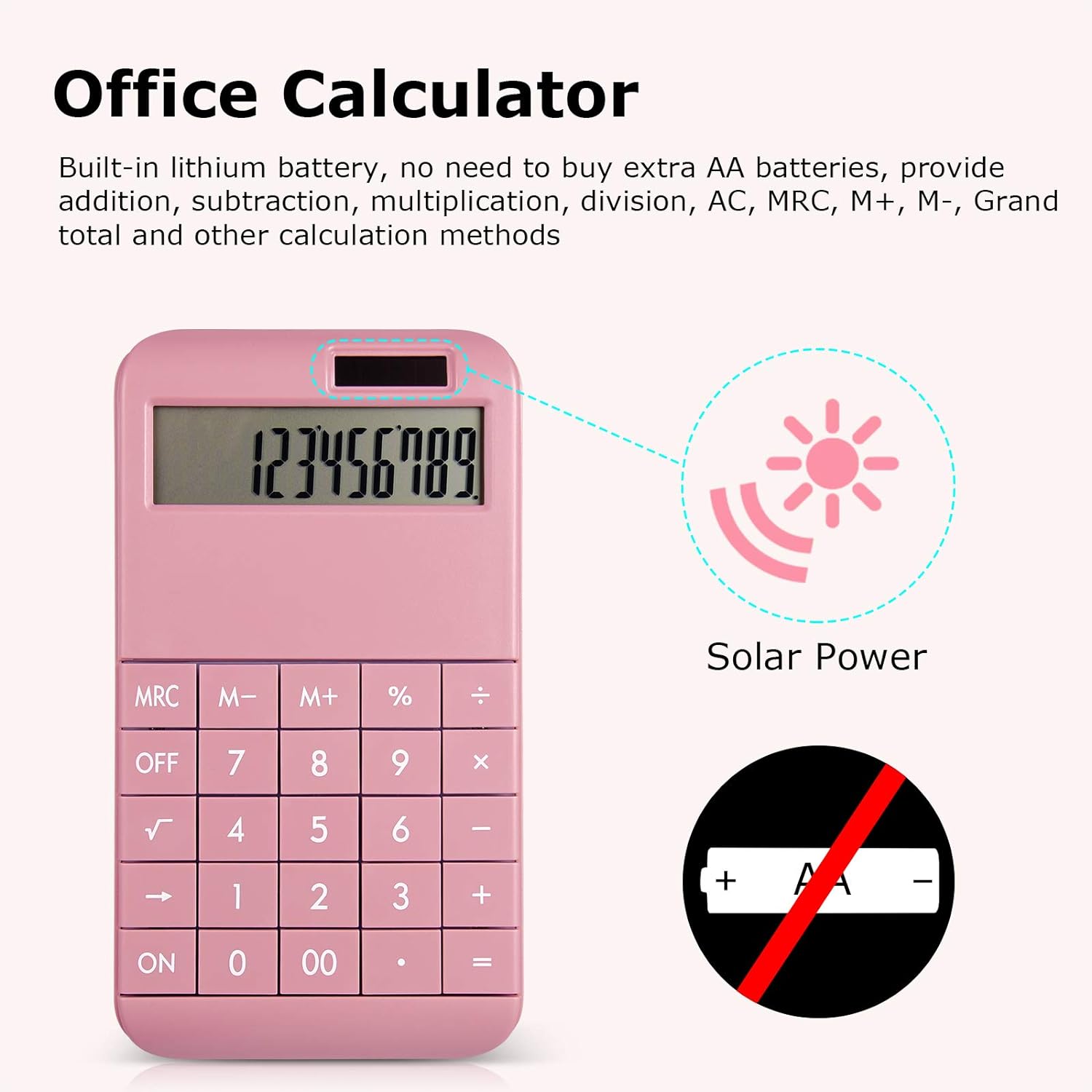 Calculator de birou, Sunmostar, 12 cifre, ecran LCD, roz - eMAG.ro