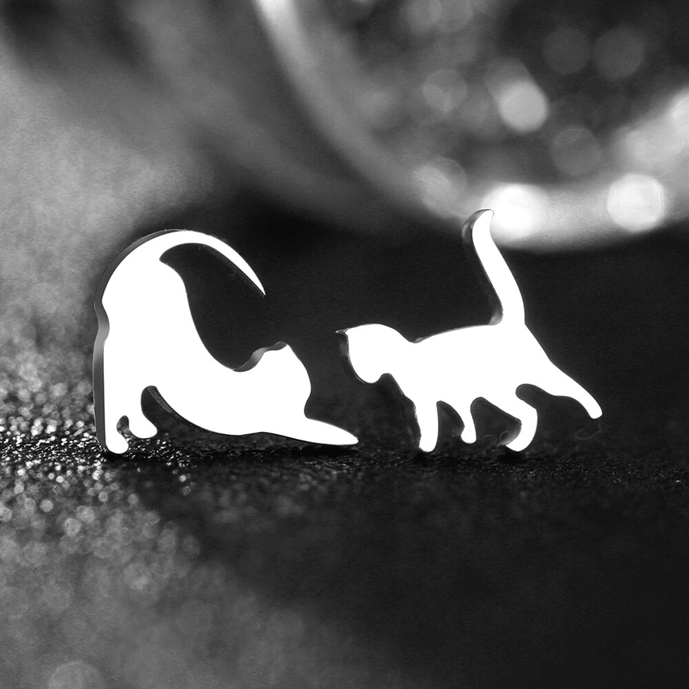 Cercei dama, model lazy life cat, cu pisici jucause, argintii, EFAYN - eMAG.ro