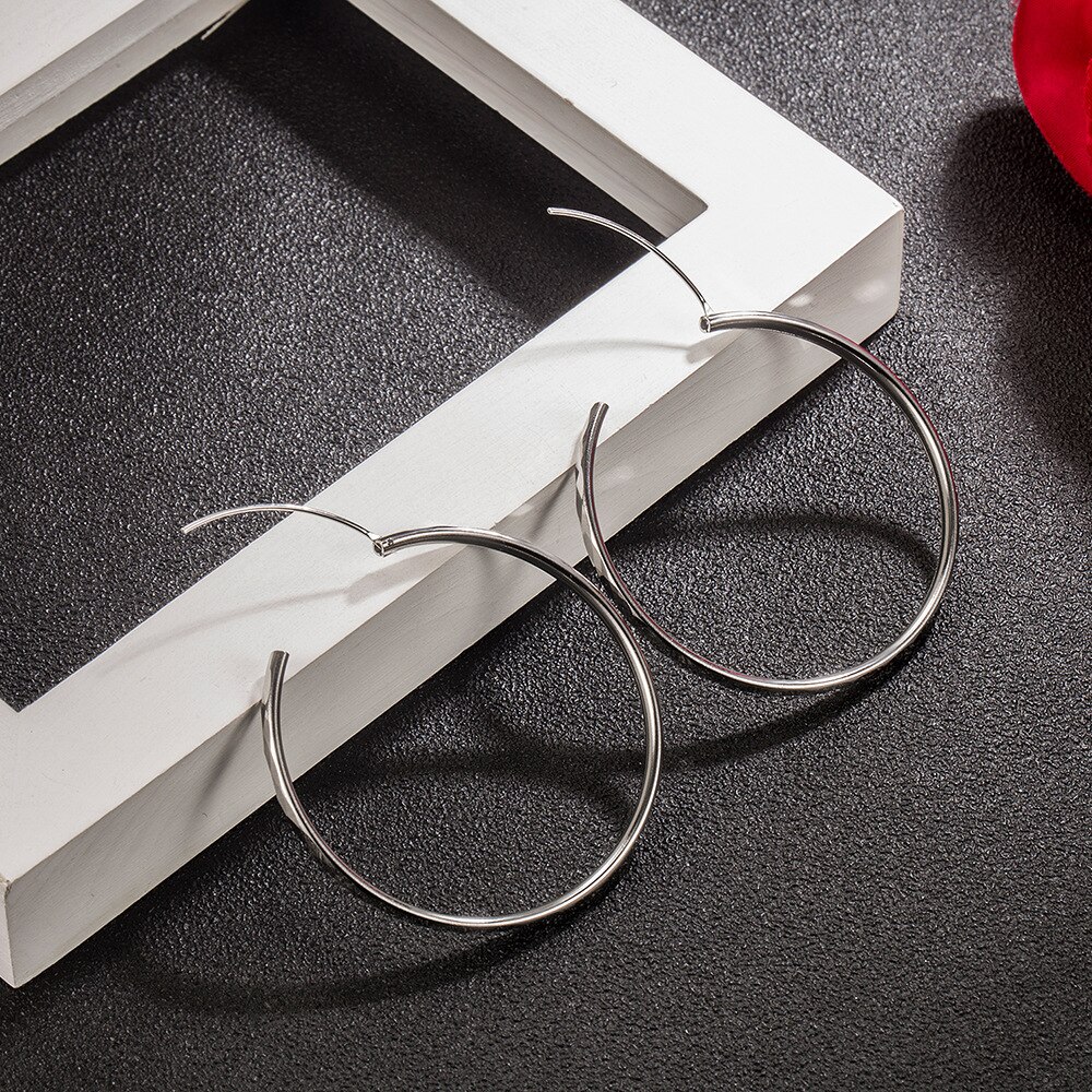 Големи дамски обеци, сребро S925, цвят платина, 5см - eMAG.bg