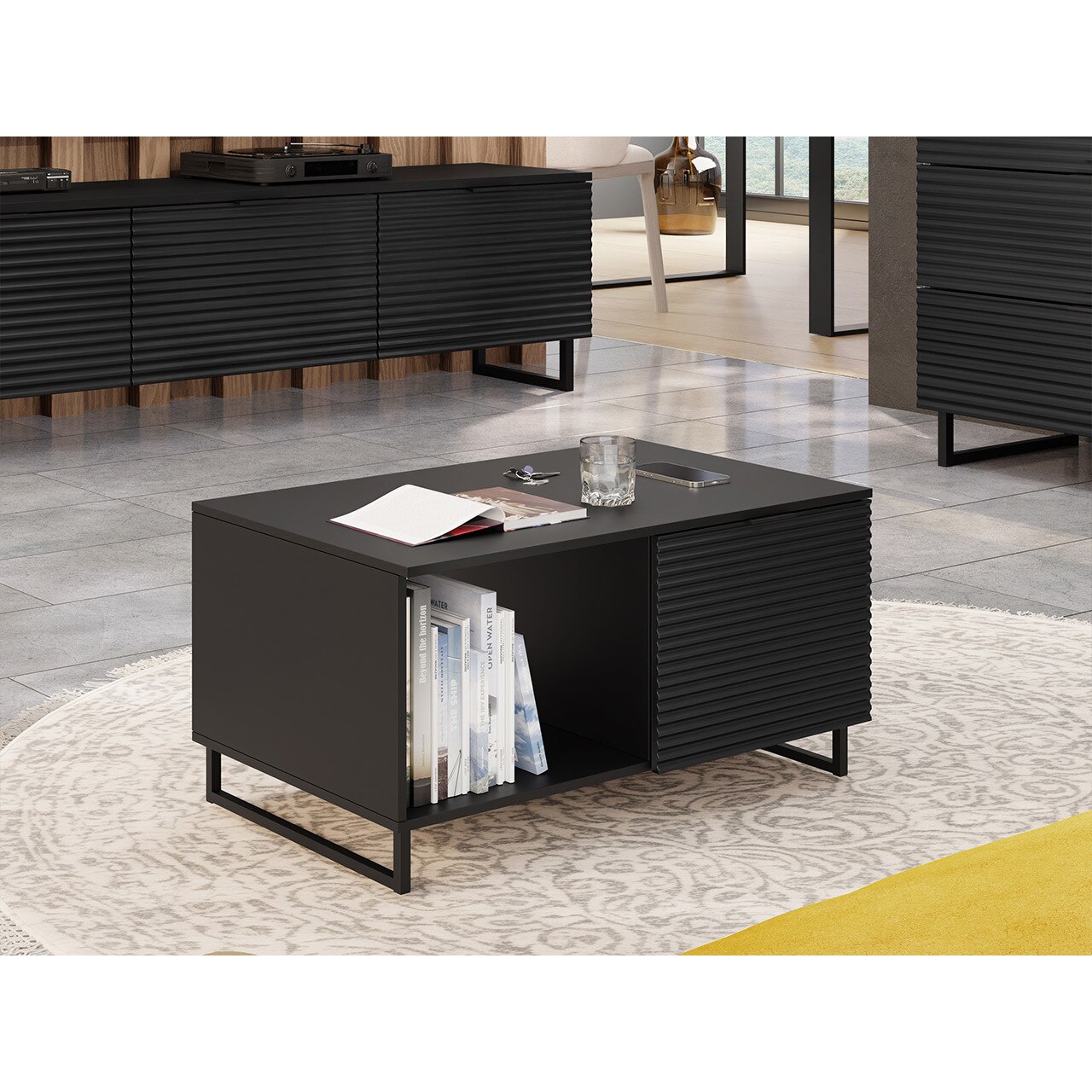 Masuta pentru cafea 100 Kotoni, Mirjan24, 200x40x33 cm, negru grafit ...