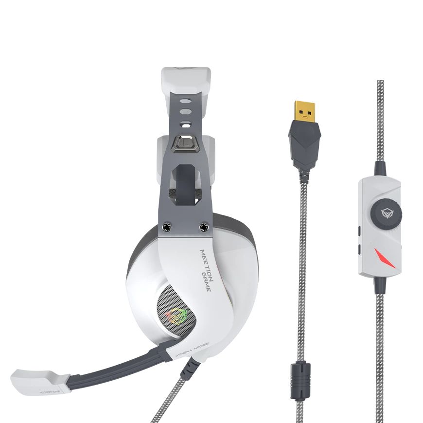 Casti gaming, Meetion, RGB, Cu microfon, USB, Alb/Gri - eMAG.ro