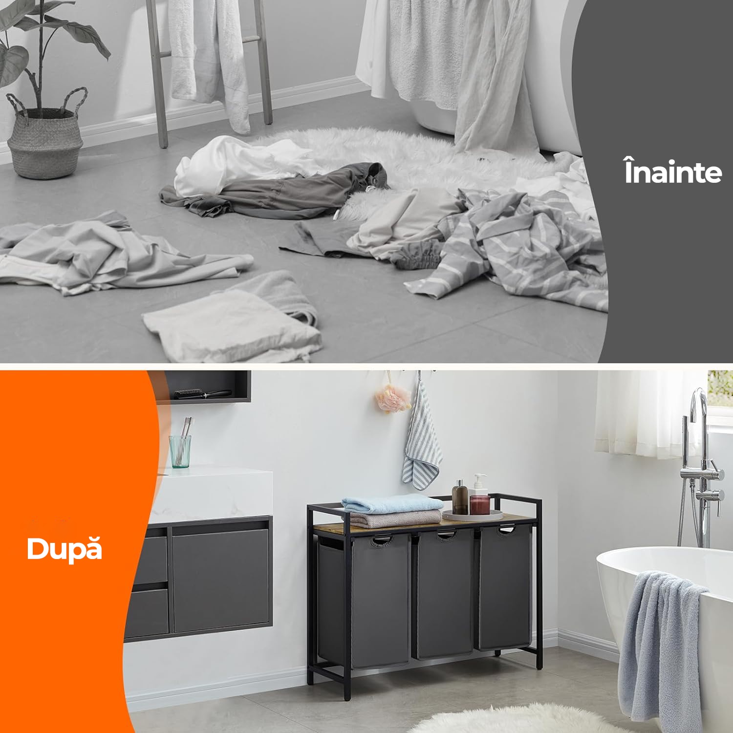 Cos de rufe triplu cu sertar, volum 120L, Raft Superior, saculete ...