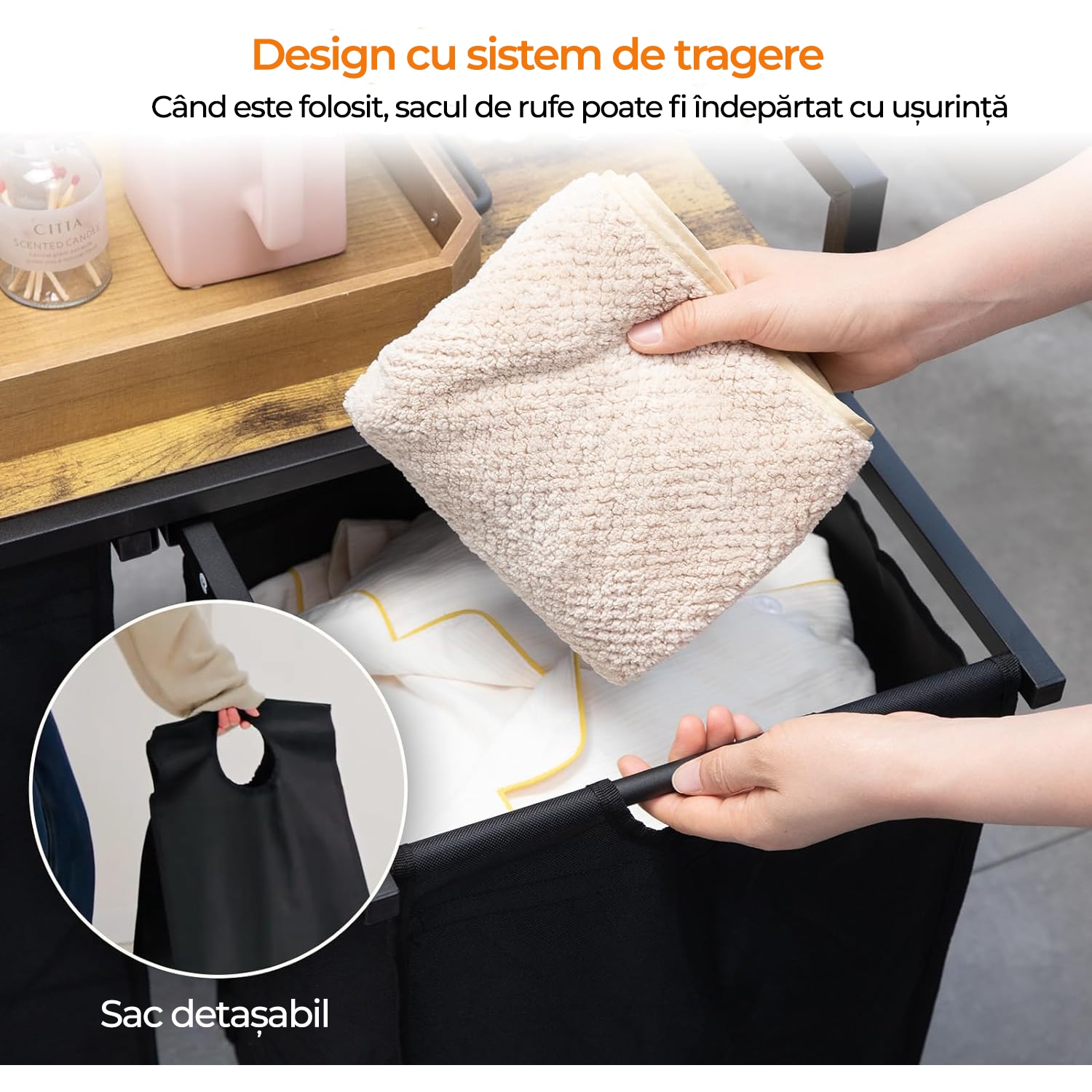 Cos de rufe triplu cu sertar, volum 120L, Raft Superior, saculete ...