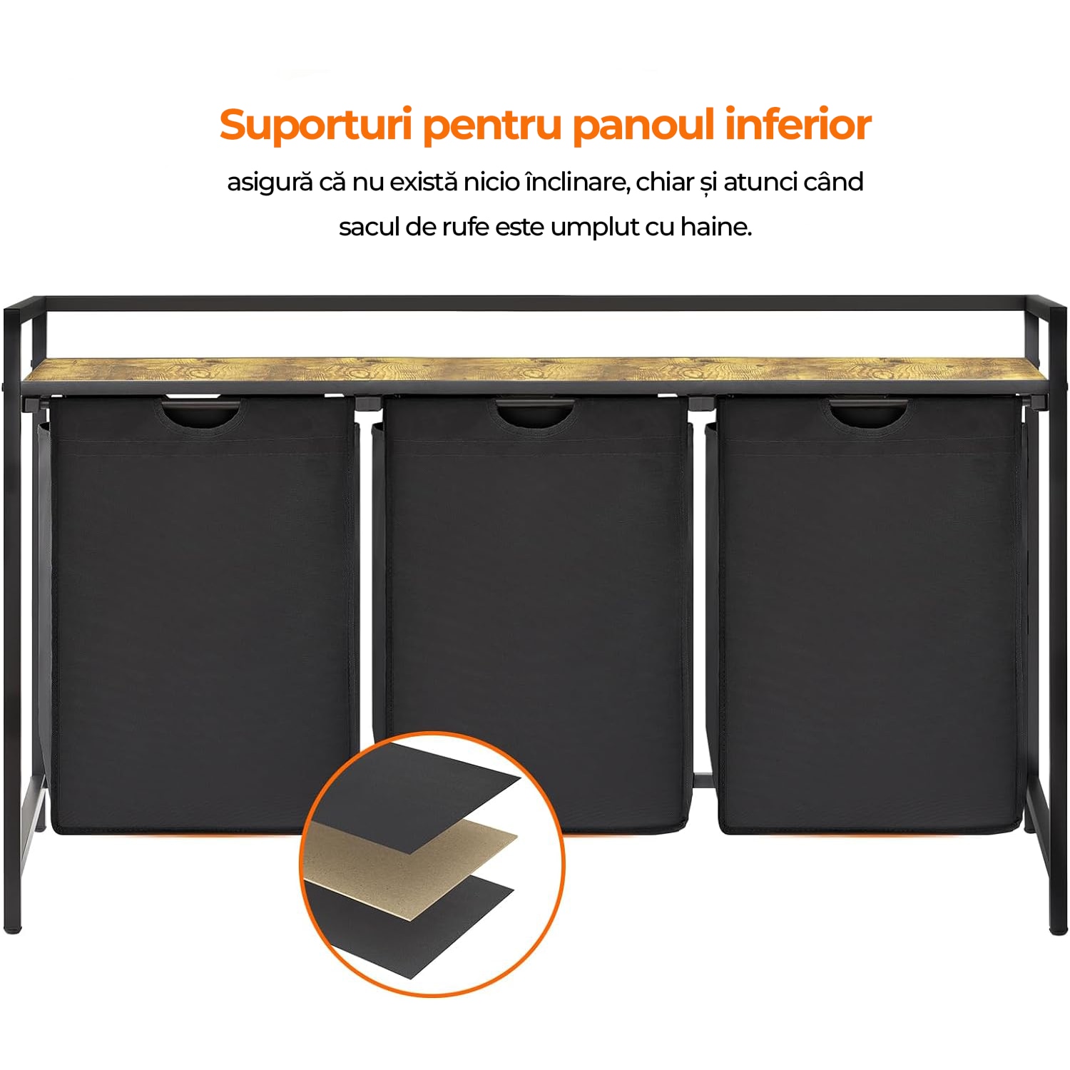 Cos de rufe triplu cu sertar, volum 120L, Raft Superior, saculete ...