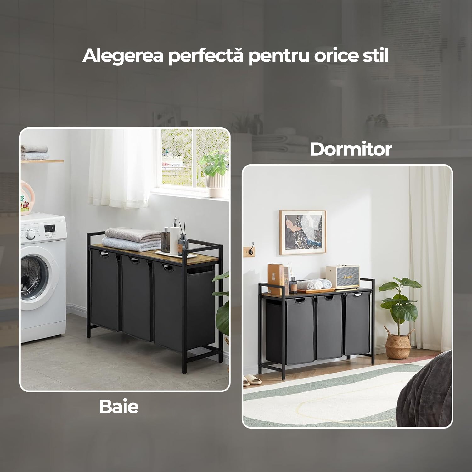 Cos de rufe triplu cu sertar, volum 120L, Raft Superior, saculete ...