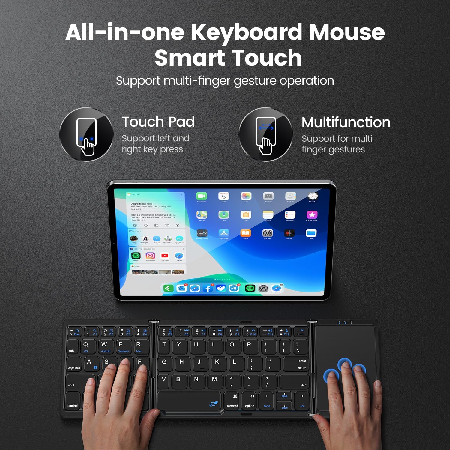Aisdelu® Mini Folding Wireless Bluetooth Touchpad Keyboard for Windows ...
