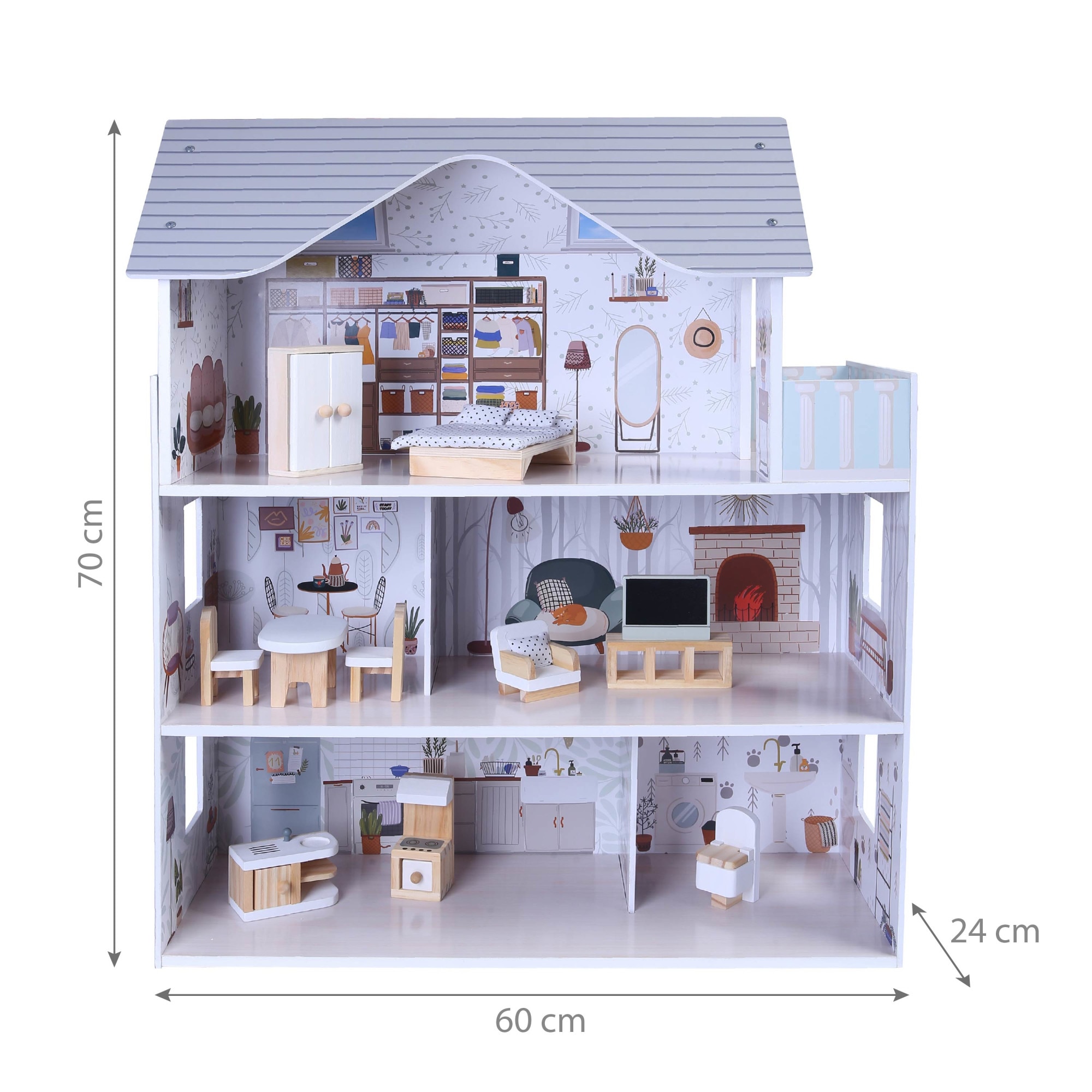 Casa de papusi din lemn Lili cu mobilier si balcon - eMAG.ro