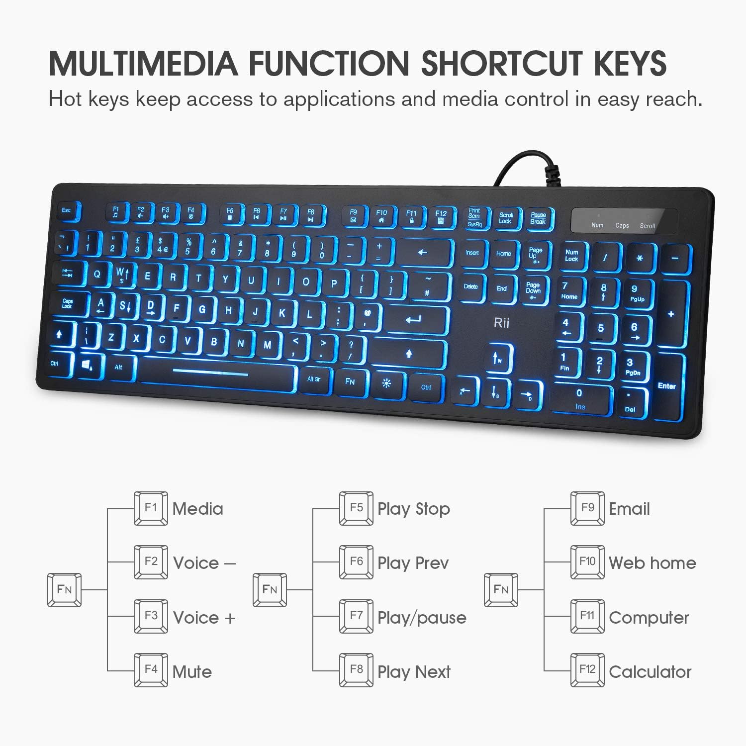 USB кабелна клавиатура и мишка RK105 с подсветка (бяла, зелена, синя ...