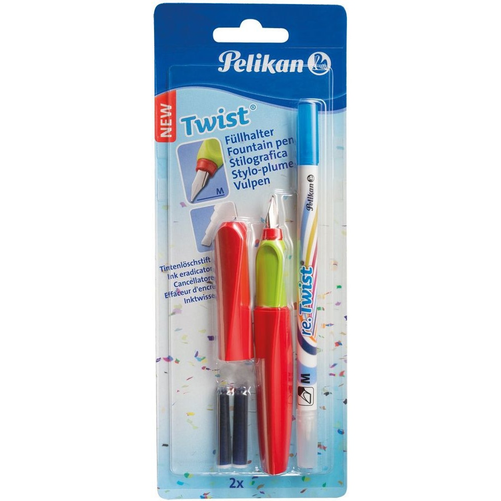 Set Stilou Pelikan Twist, stanga&dreapta, linie M, include doua rezerve ...