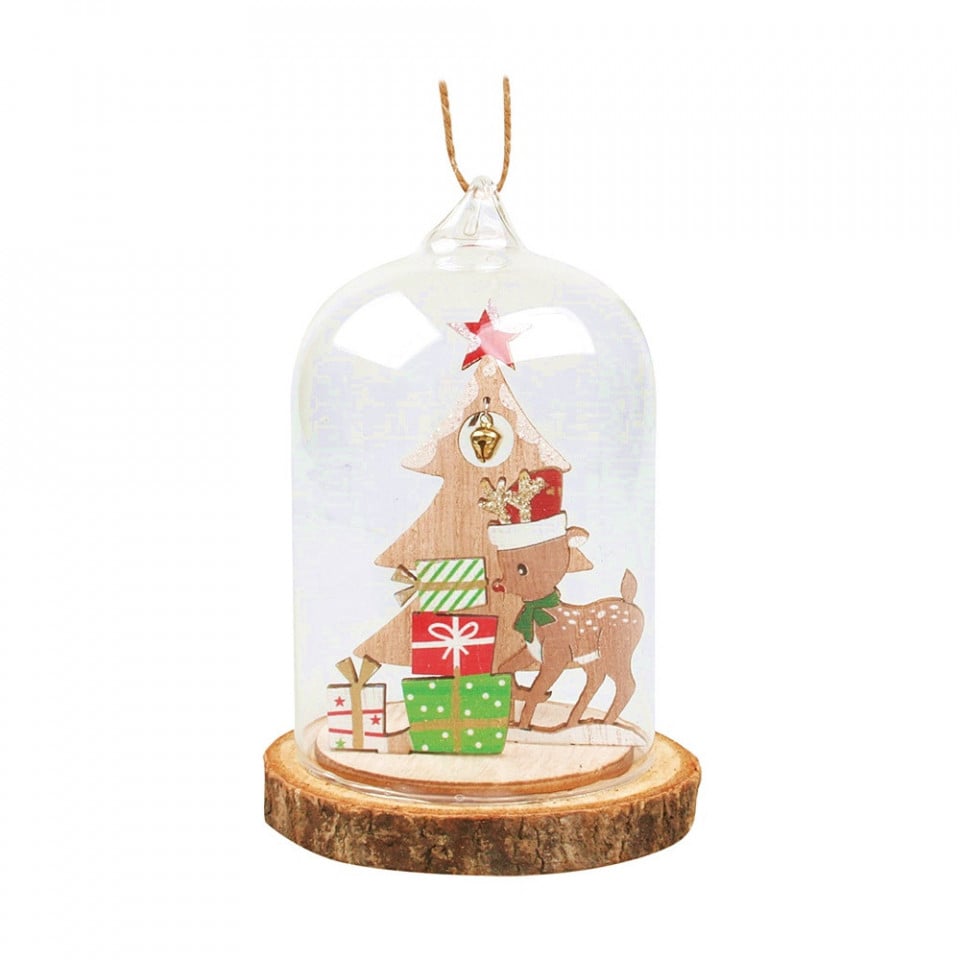 Decoratiune de iarna cu ren in sticla, 10 cm - eMAG.ro