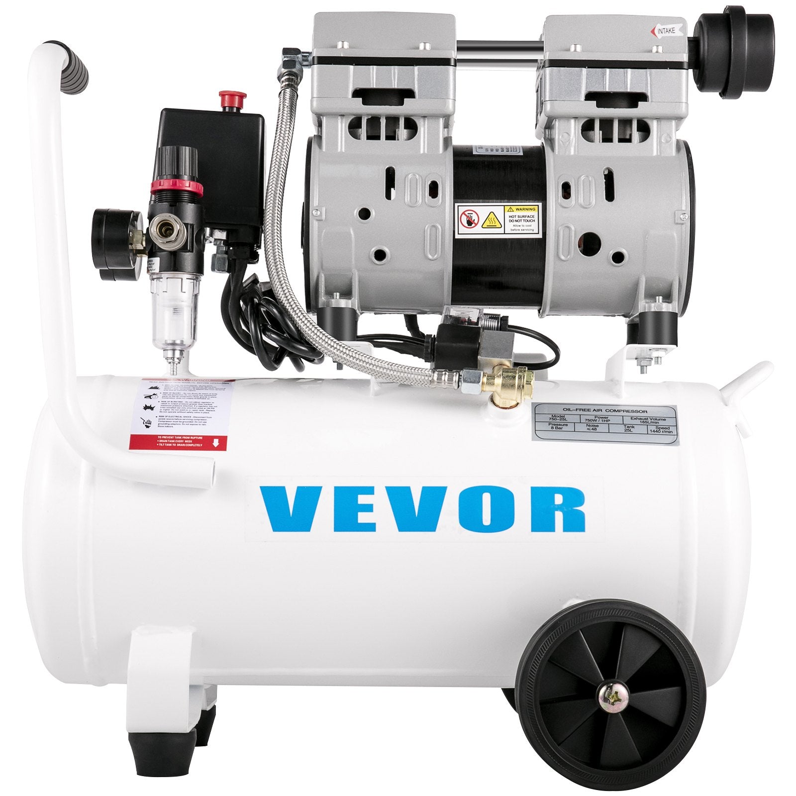 Compresor de aer, Vevor, 60L, 240V, 1500W, 1760rpm, 50Hz, fara ulei ...