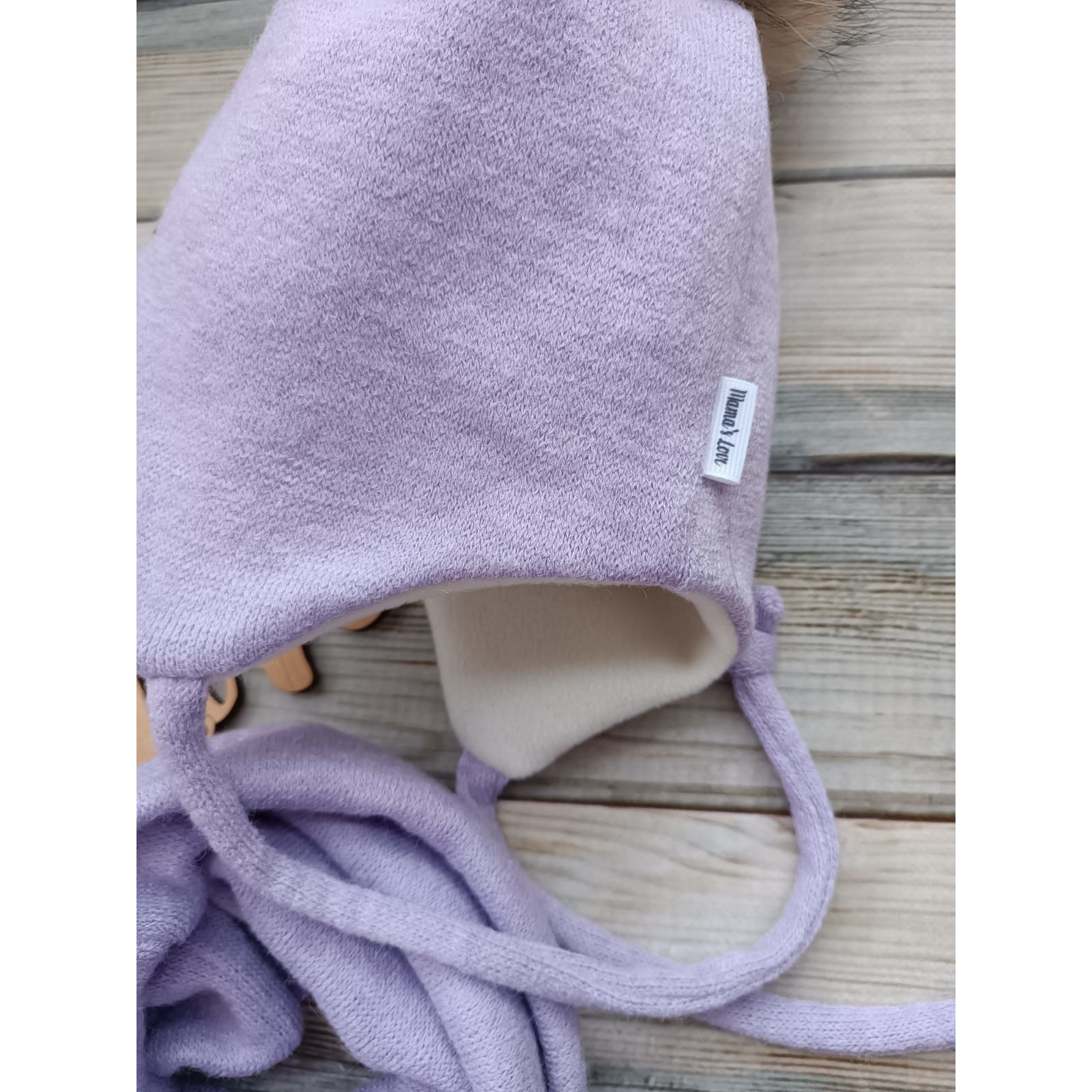 Set caciula si fular copii, handmade, blana naturala, mov deschis maro ...