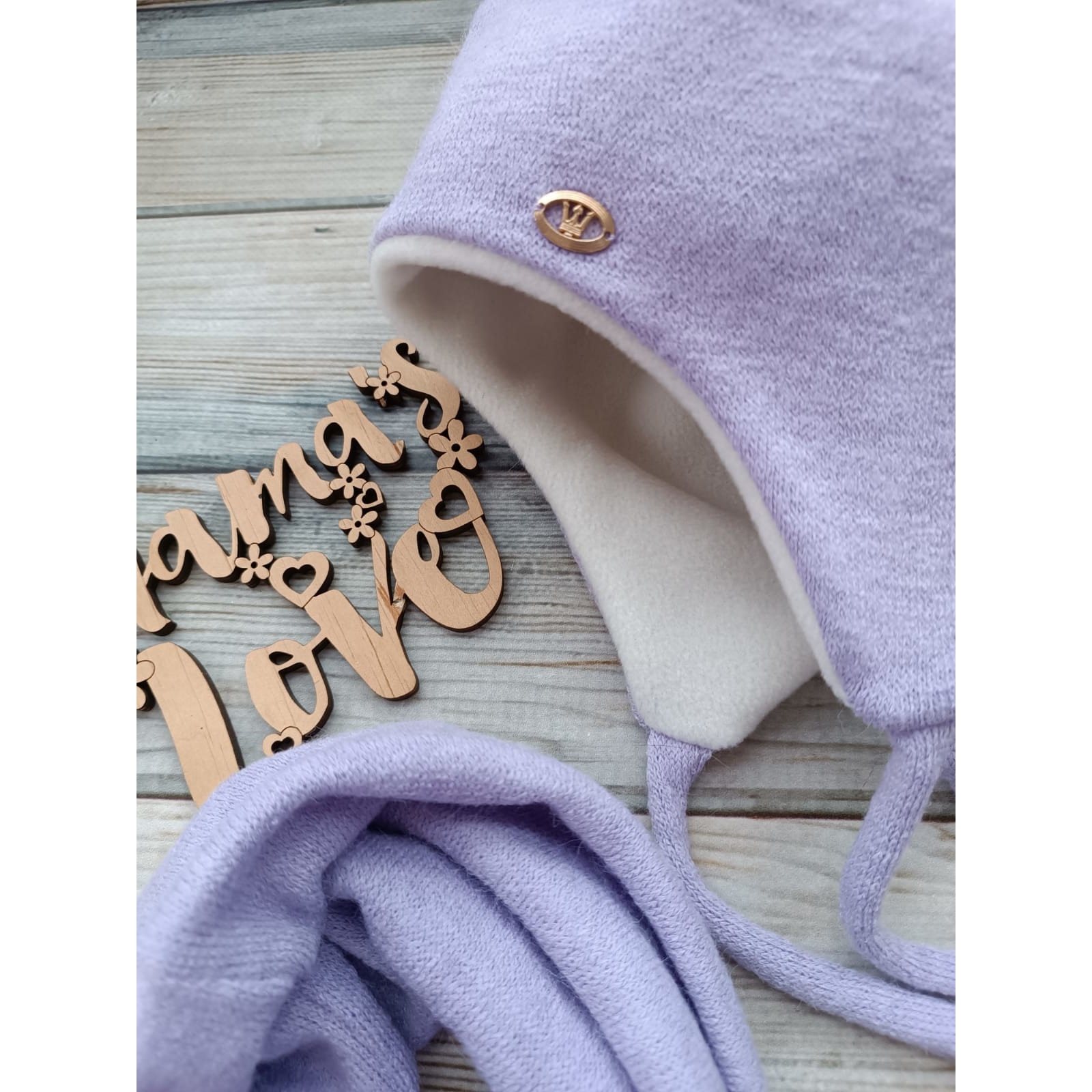 Set caciula si fular copii, handmade, blana naturala, mov deschis maro ...