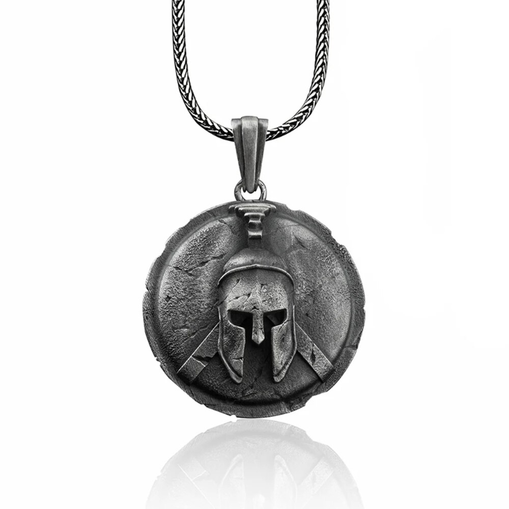 Lant cu pandantiv, model cu luptator spartan, tematica brave warrior, unisex, argintiu inchis ...
