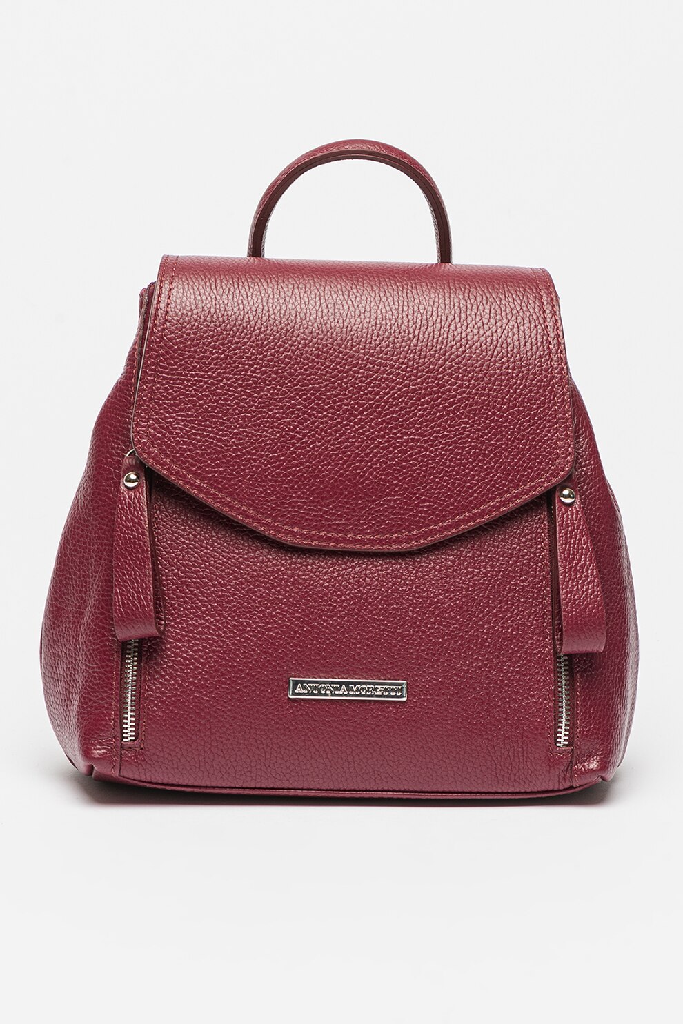 Antonia Moretti, Кожена раница с джобове с цип и капаче, Малина - eMAG.bg
