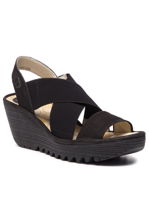 Sandale dama, Fly London, 201083536, Piele naturala, Piele nabuc, Negru ...
