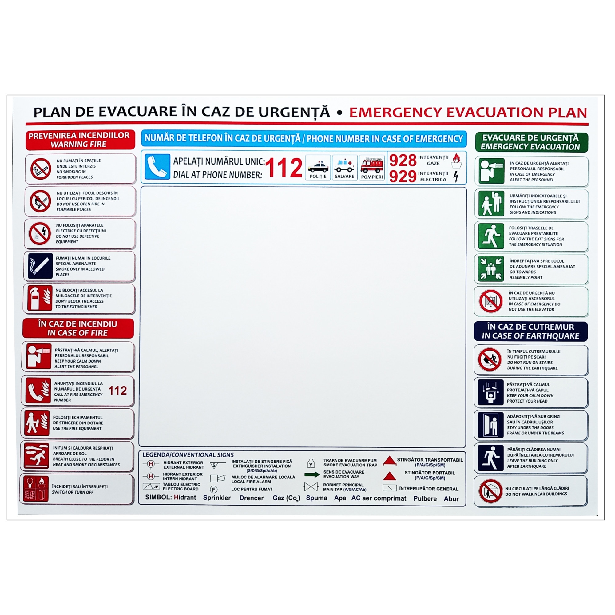 Plan de evacuare in caz de urgenta, format A4, carton 300 gr - eMAG.ro