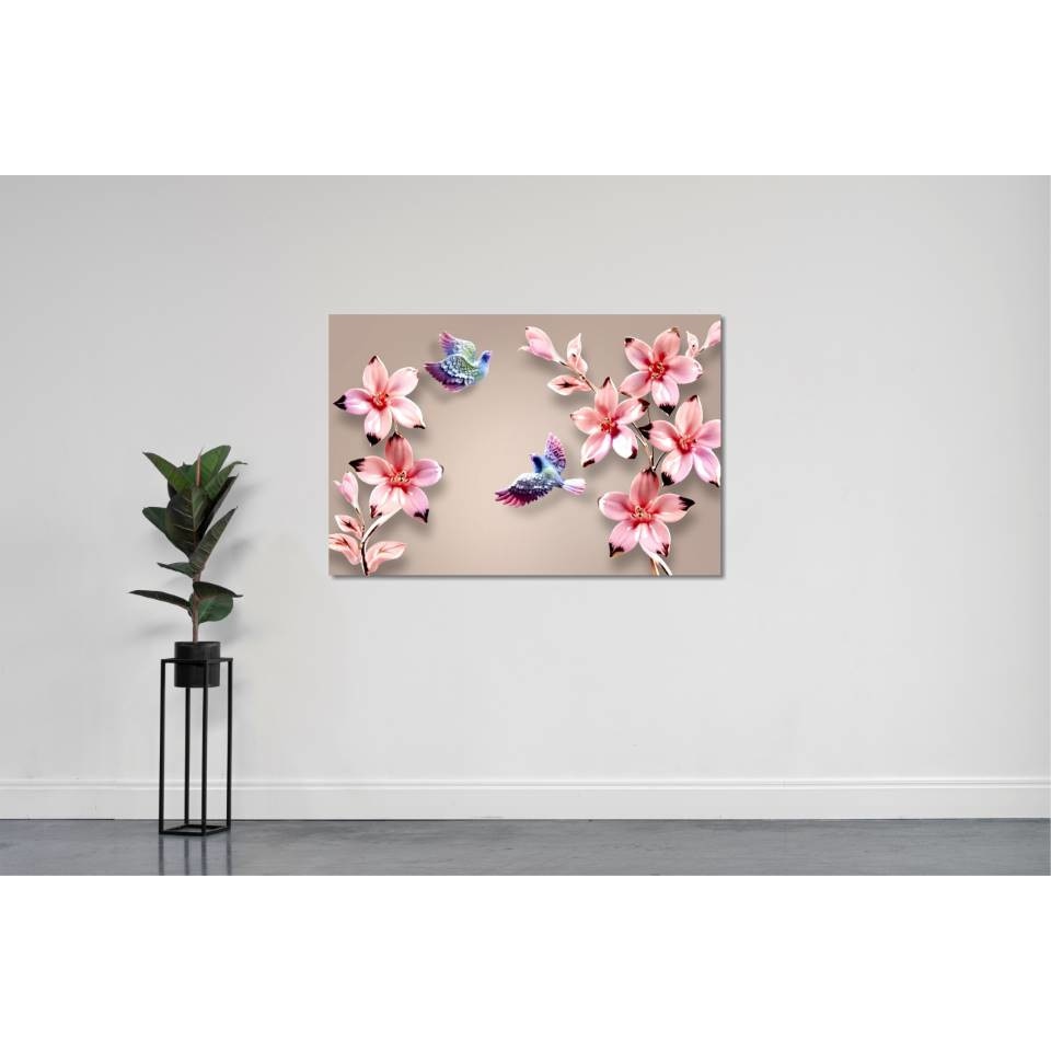 Sticker - Flori Roz Si Pasarele, 85x125 cm - eMAG.ro