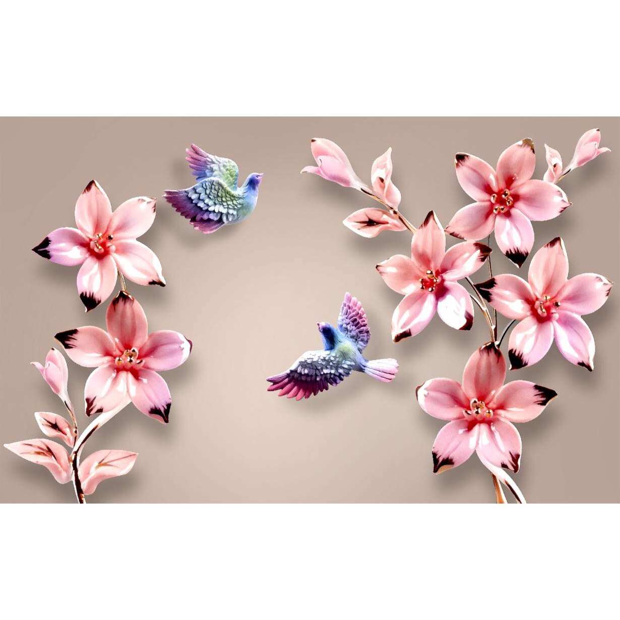 Sticker - Flori Roz Si Pasarele, 85x125 cm - eMAG.ro