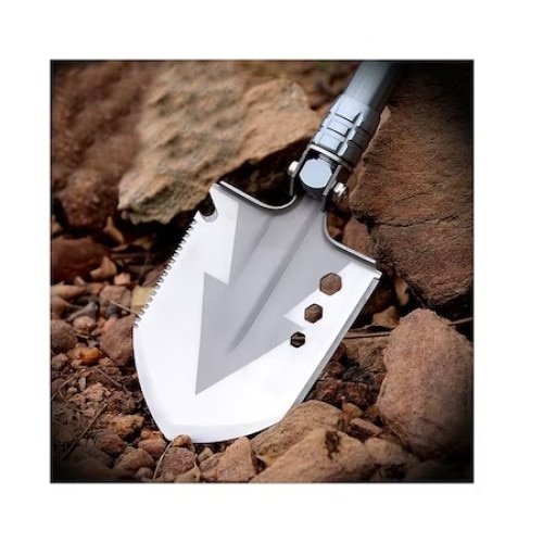 Lopata Multifunctionala Metalica Negru, functie cremene, cutit, fluier ...