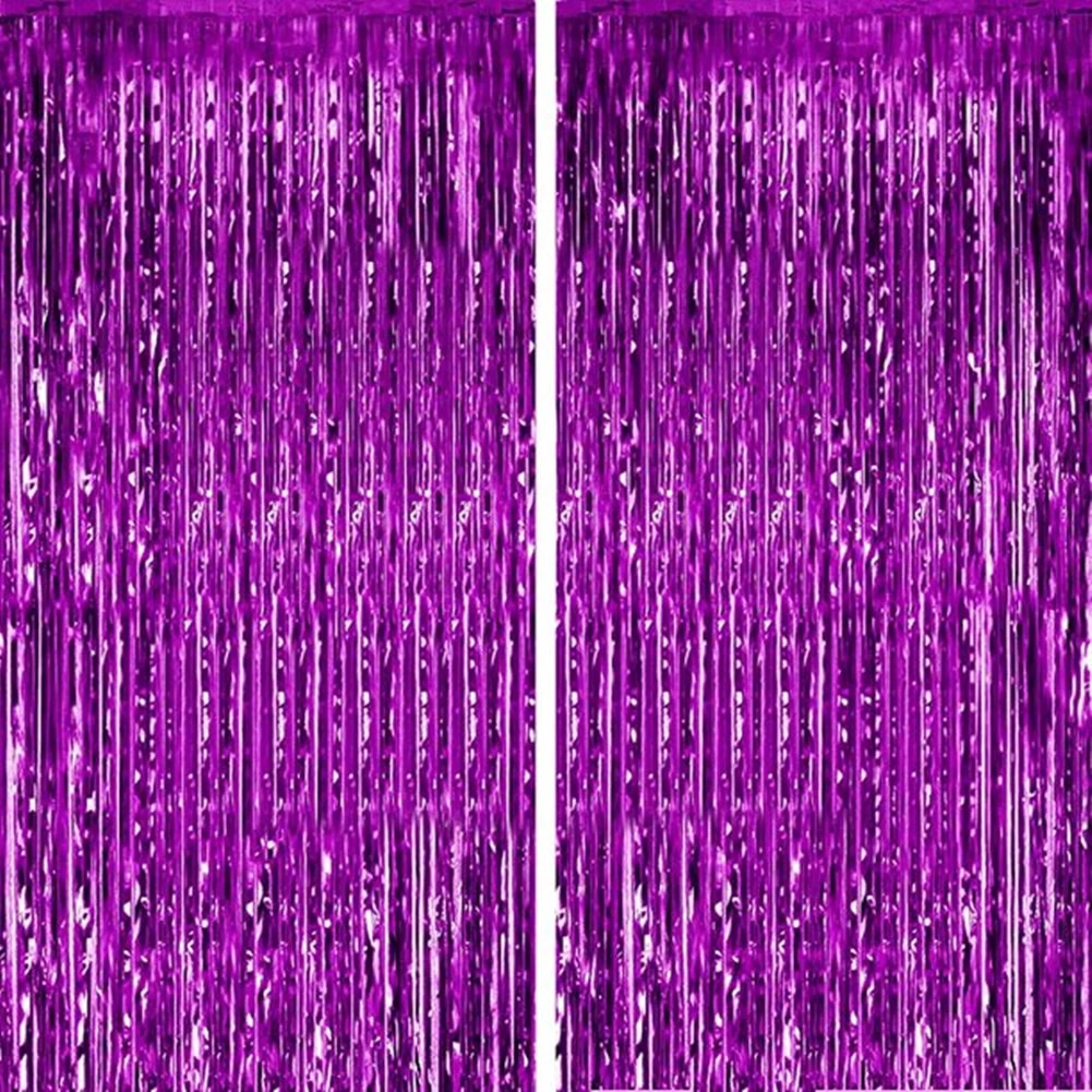 Set 2 bucati perdea decorativa, It's Party Time, din folie Mov Metalizat pentru petreceri ...