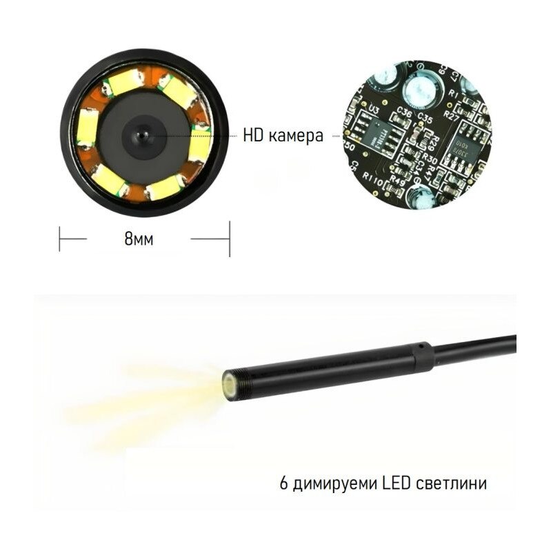 Ендоскоп камера Inskam Y102, USB, 720p HD, Android, PC, Твърд кабел, 5 ...