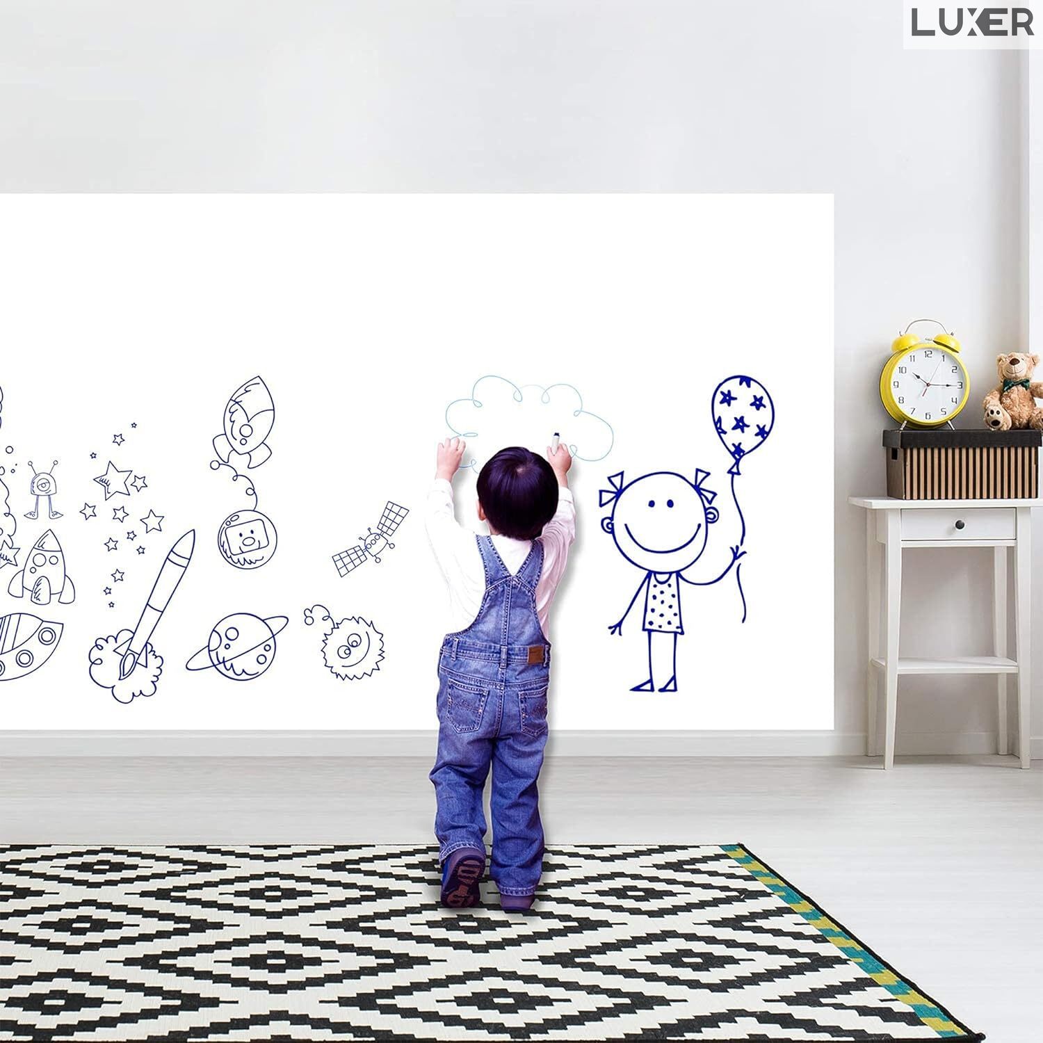 Бяла училищна дъска тип стикер за писане с маркер Luxer, стикер, 200x45 ...