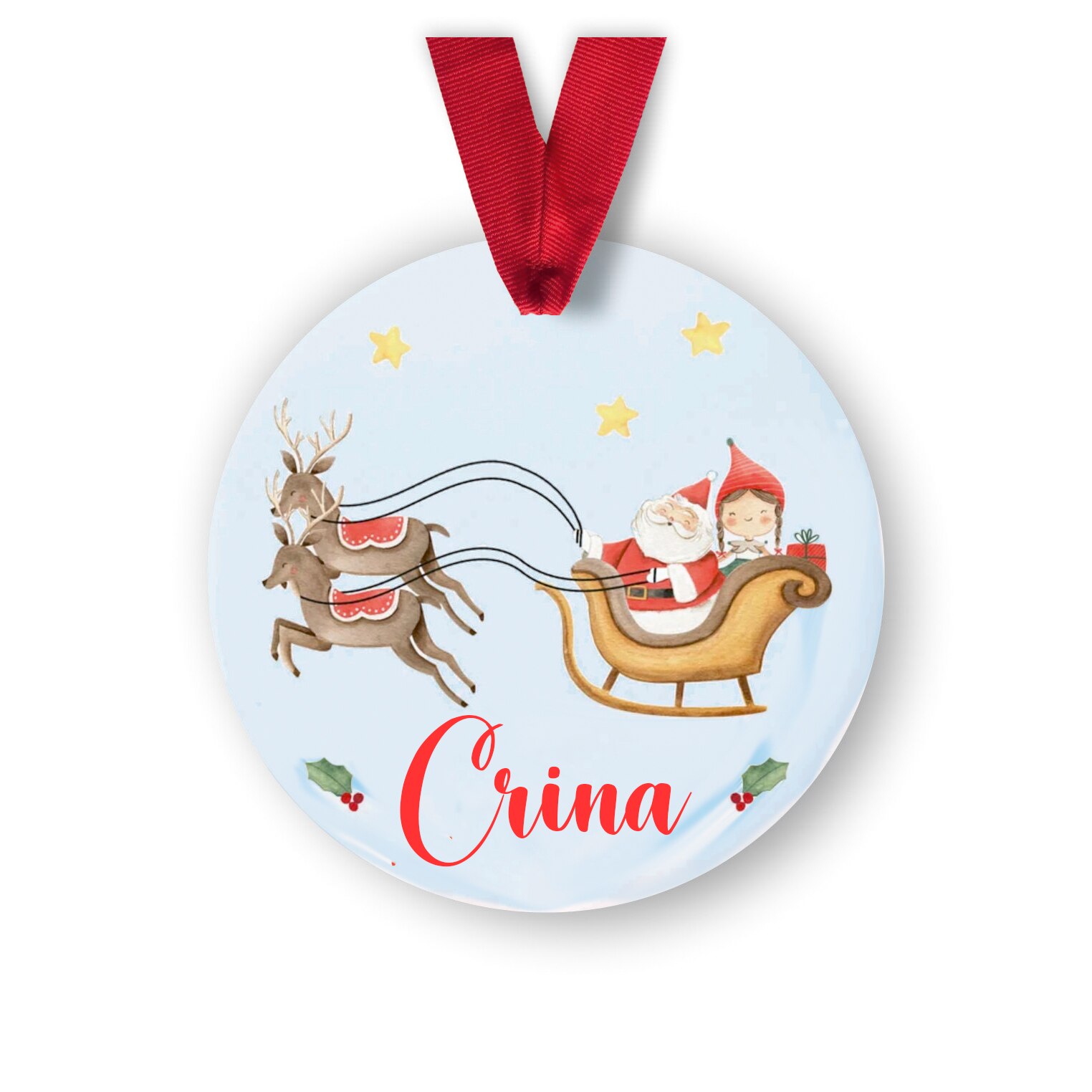 Glob din lemn personalizat cu numele Crina, model spiridus fetita ...