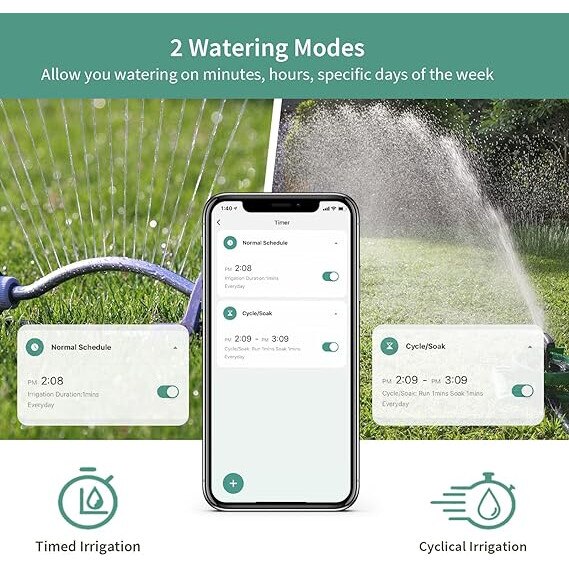 Programator pentru Irigare Diivoo, Bluetooth, Smart Water Timer, 20 de Programe de Udare ...