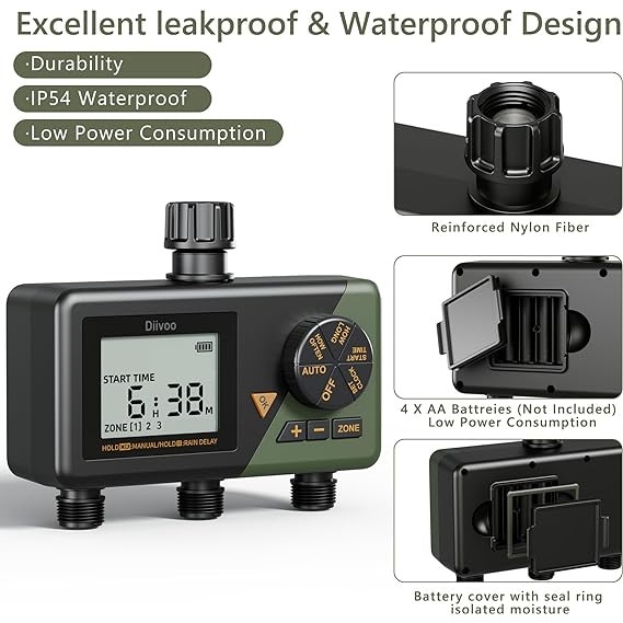 Programator pentru Stropitore cu 3 Zone Diivoo, Programabil cu 3 Iesiri ...