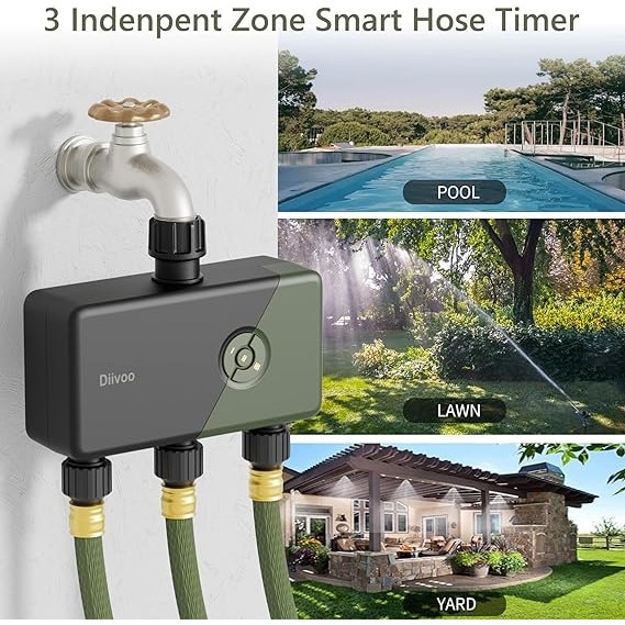 Programator WiFi pentru Stropitore cu 3 Zone Diivoo, Smart Water Hose ...
