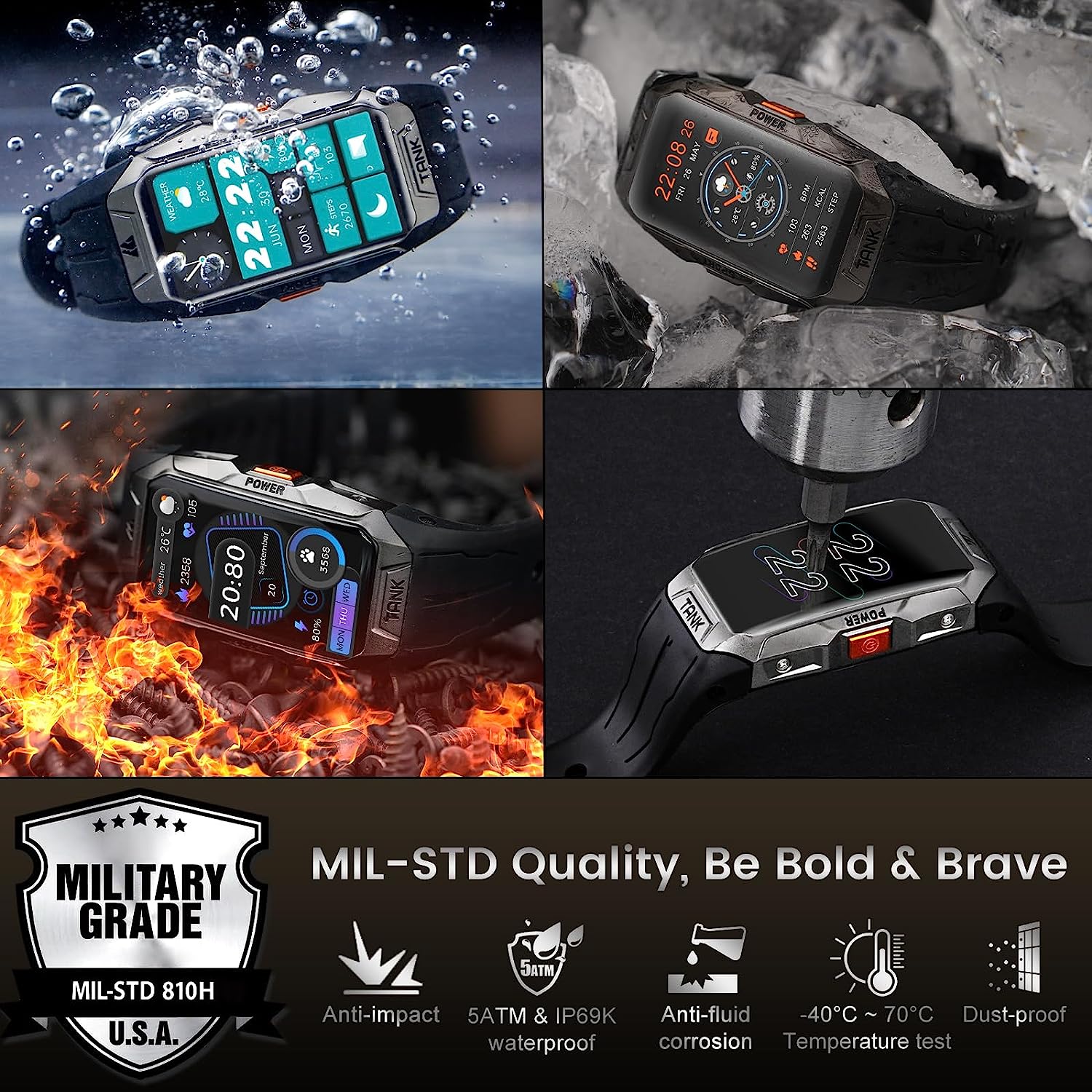 ZennYra Tank X1 Kospet Smartwatch, нов дизайн 1,47-инчов Amoled ...