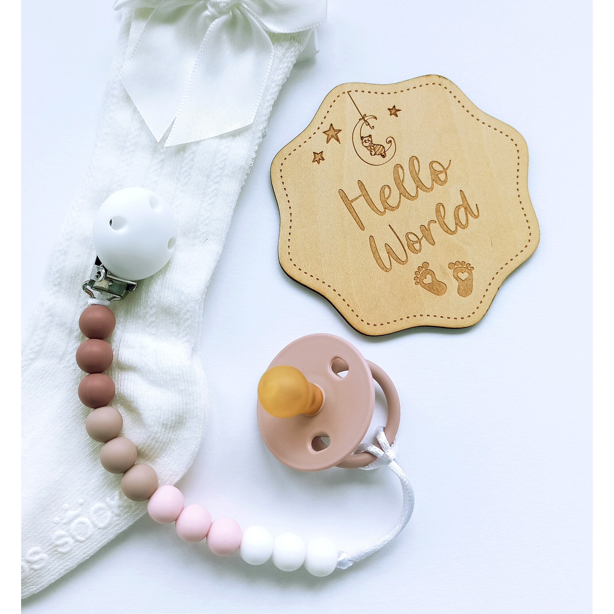 Lantisor pentru suzeta, handmade, silicon alimentar, roz prafuit, 21 cm ...