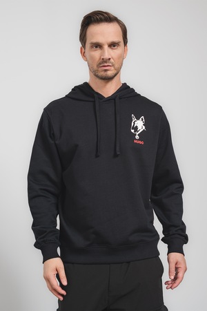 HUGO, Hanorac relaxed fit cu imprimeu pe partea din spate Damico, Alb ...