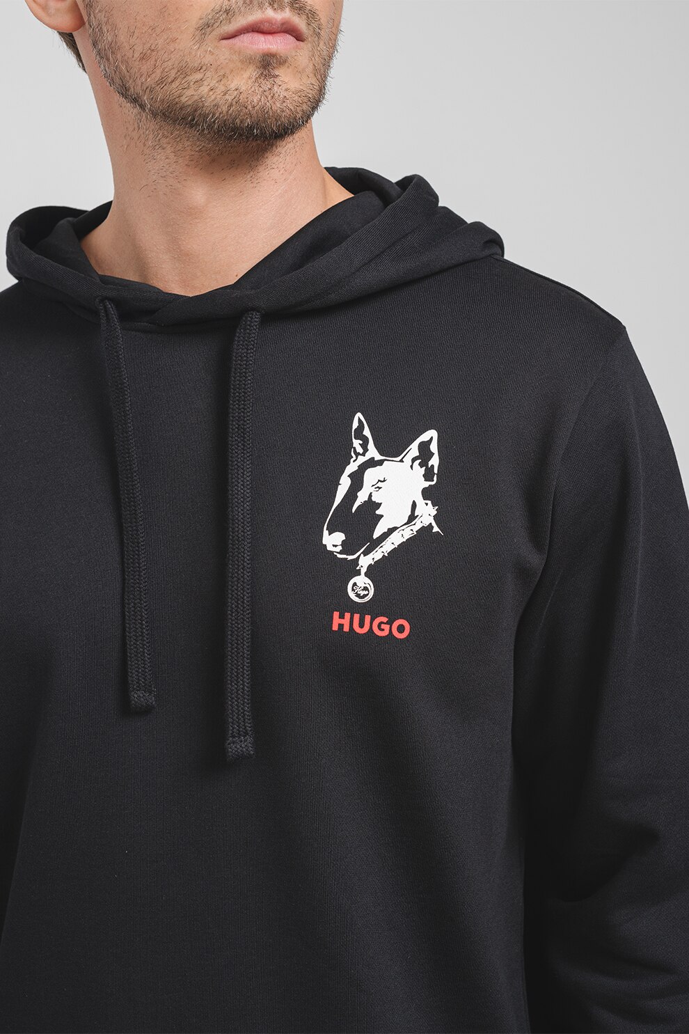 HUGO, Hanorac relaxed fit cu imprimeu pe partea din spate Damico, Alb ...