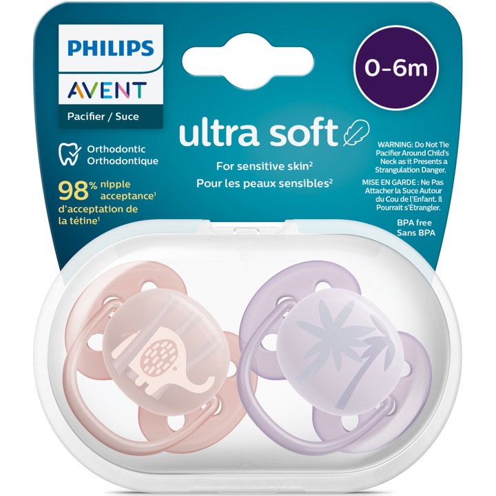 Set 2 suzete Philips-Avent SCF091/09, ultra soft 0-6 luni, Ortodontice ...